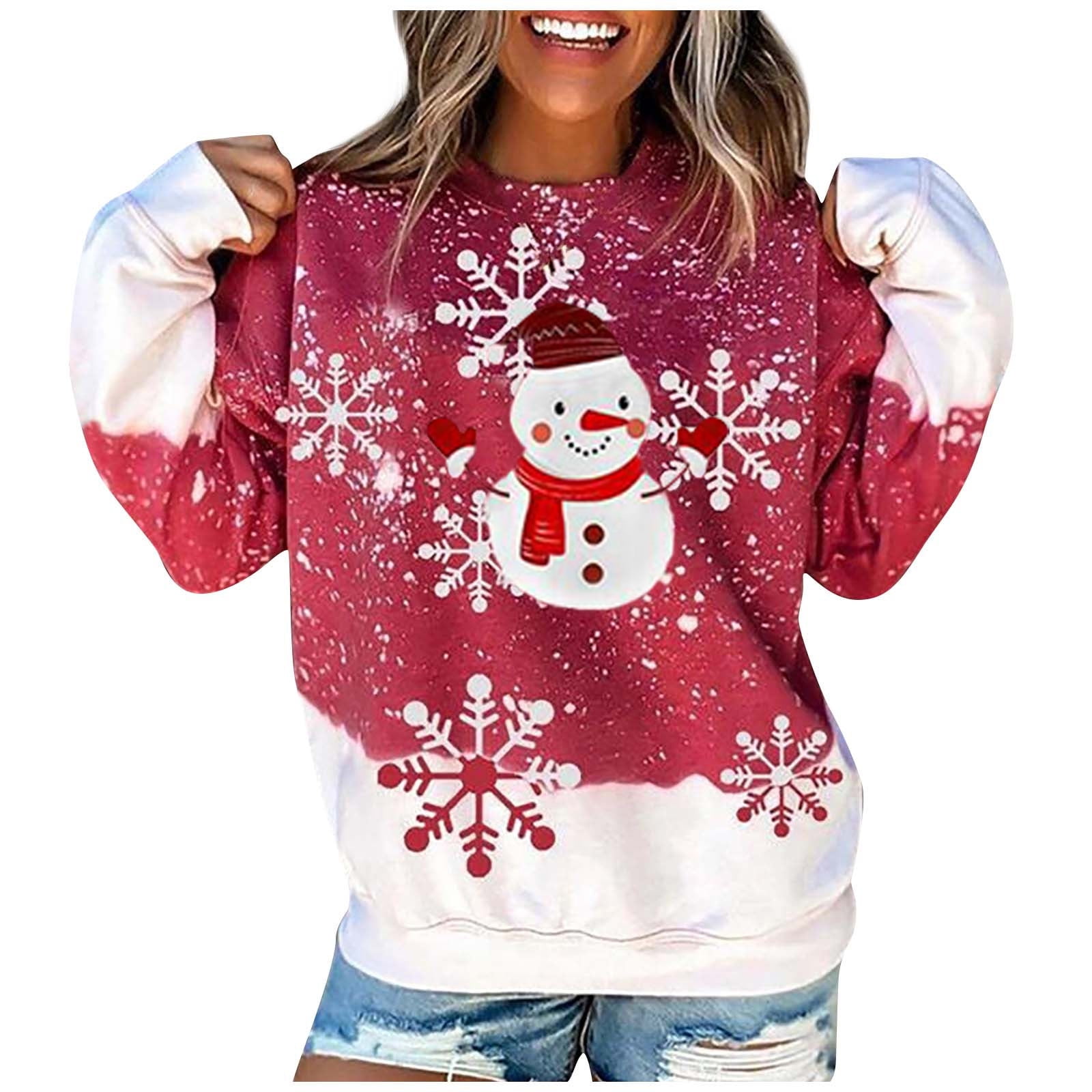 Wenini Merry Christmas Tops Long Sleeve Round Neck Xmas Snowman Print ...