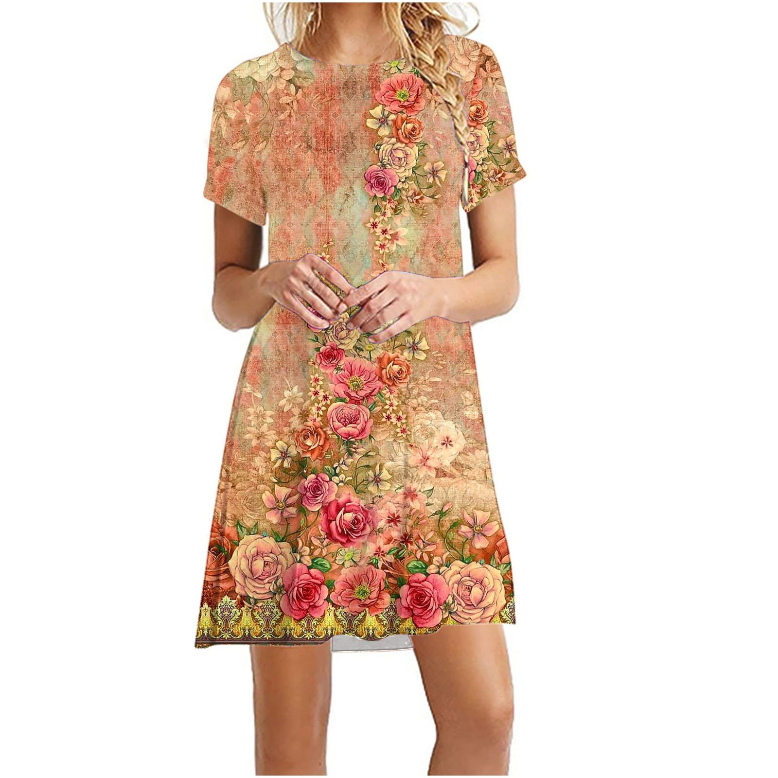 Wenini Sundresses for Women Fashion Plus Size Swing Tunic Tshirt Short ...