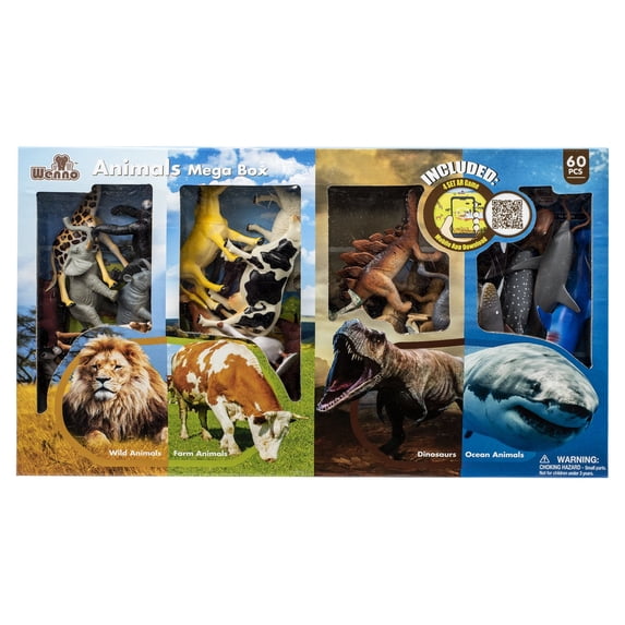 Wenno 60 Pc. Multi-Color Animal Figure Set with Accessories - Ages 3 ...