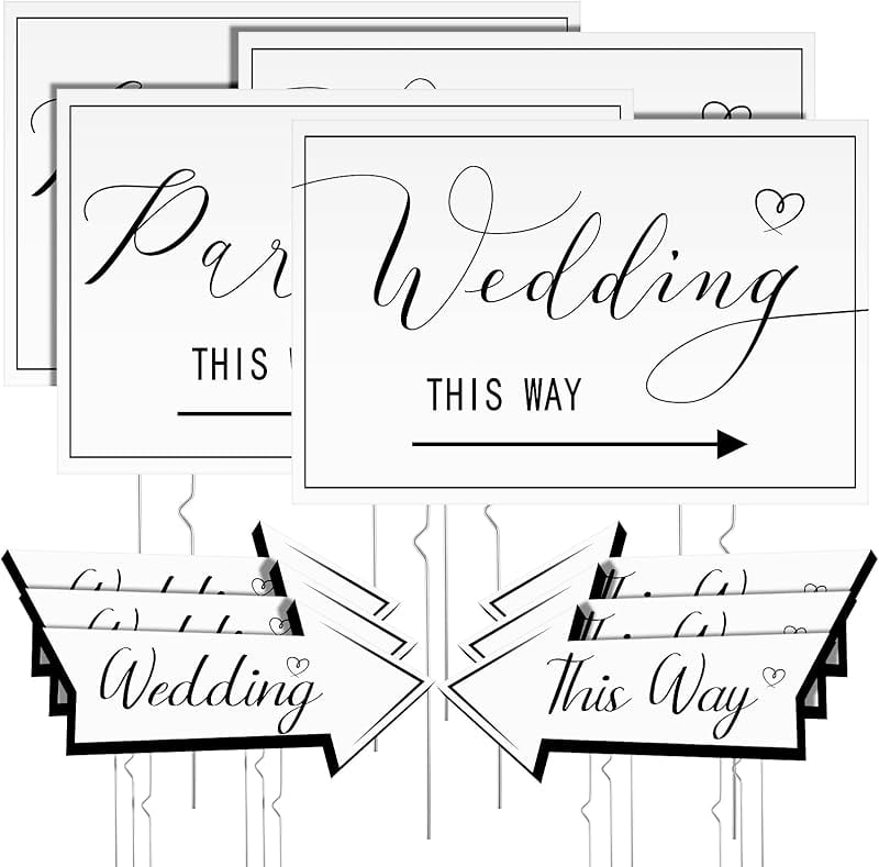 Wenqik 10 Pcs Wedding This Way Directional Parking Signs Include 4 ...