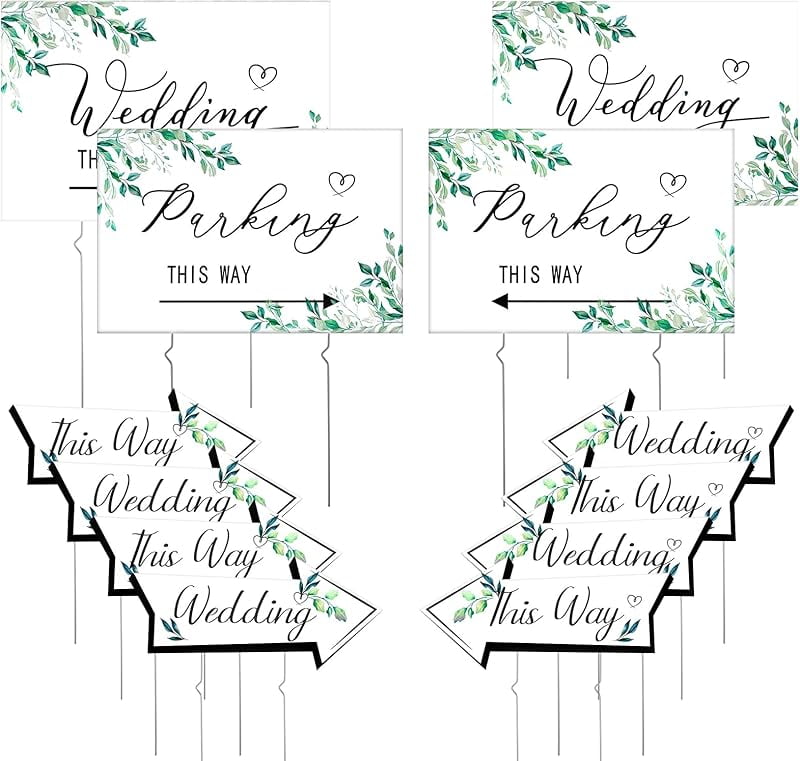 Wenqik 10 Pcs Wedding This Way Directional Parking Signs Include 4 ...
