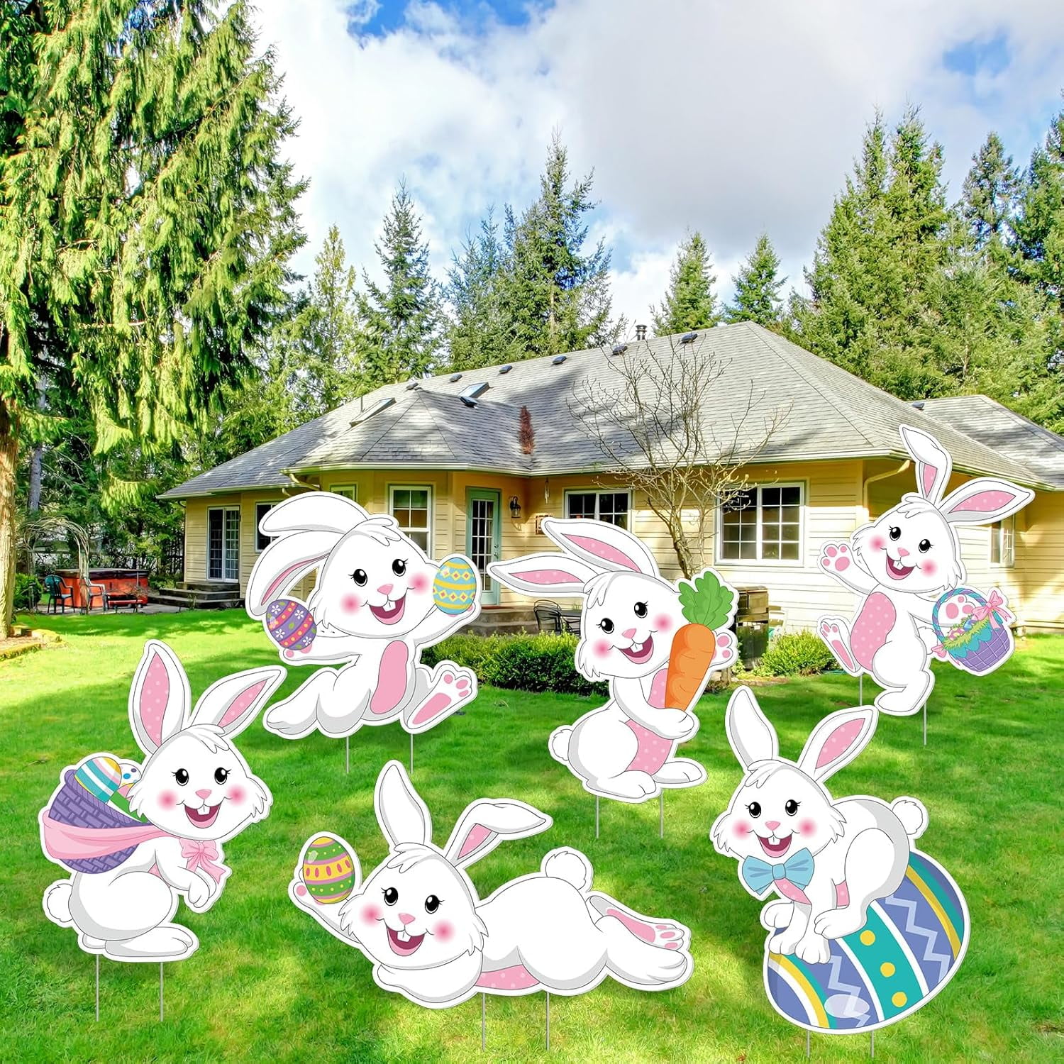 Wenqik 6 Pcs Easter Yard Signs Outdoor Large Bunnies Lawn Decor with ...