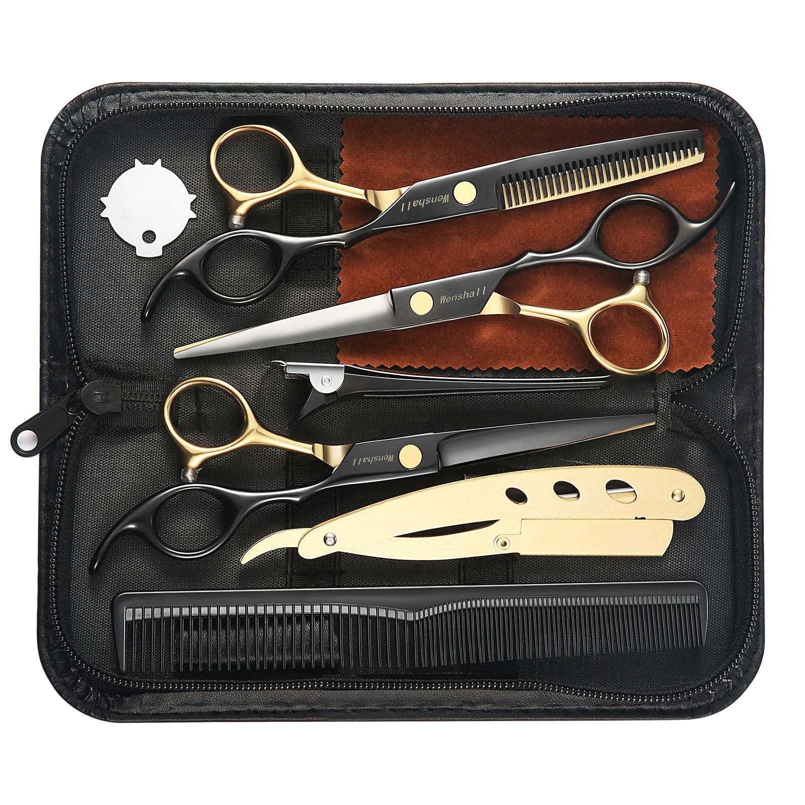 Wenshall Professional Black Gold Hair Scissors 6.89" Teeth Japanese ...