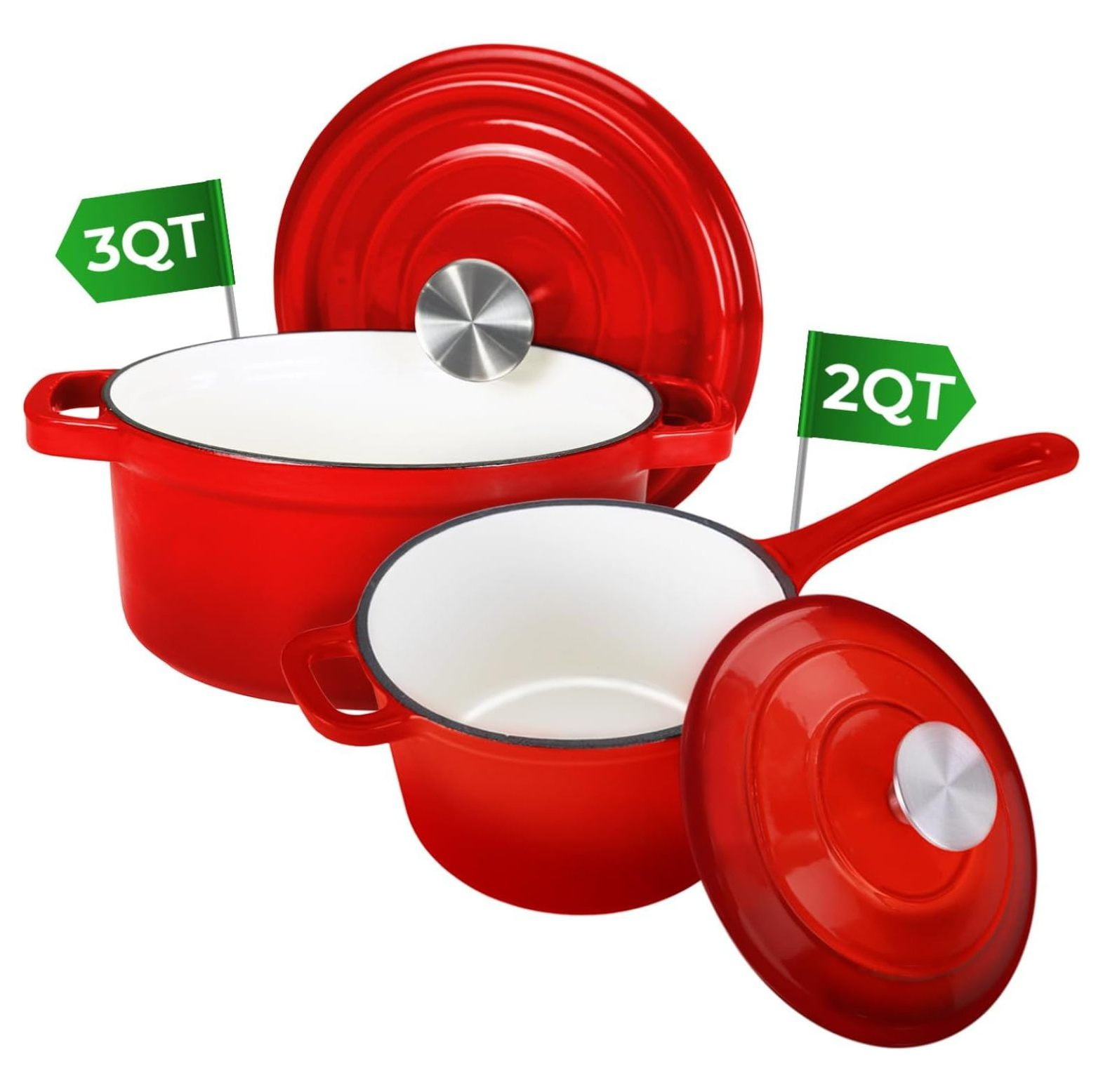 Wension 3 Qt Dutch Oven Pot with Lid + 2 Qt Small Sauce Pan with Lid ...