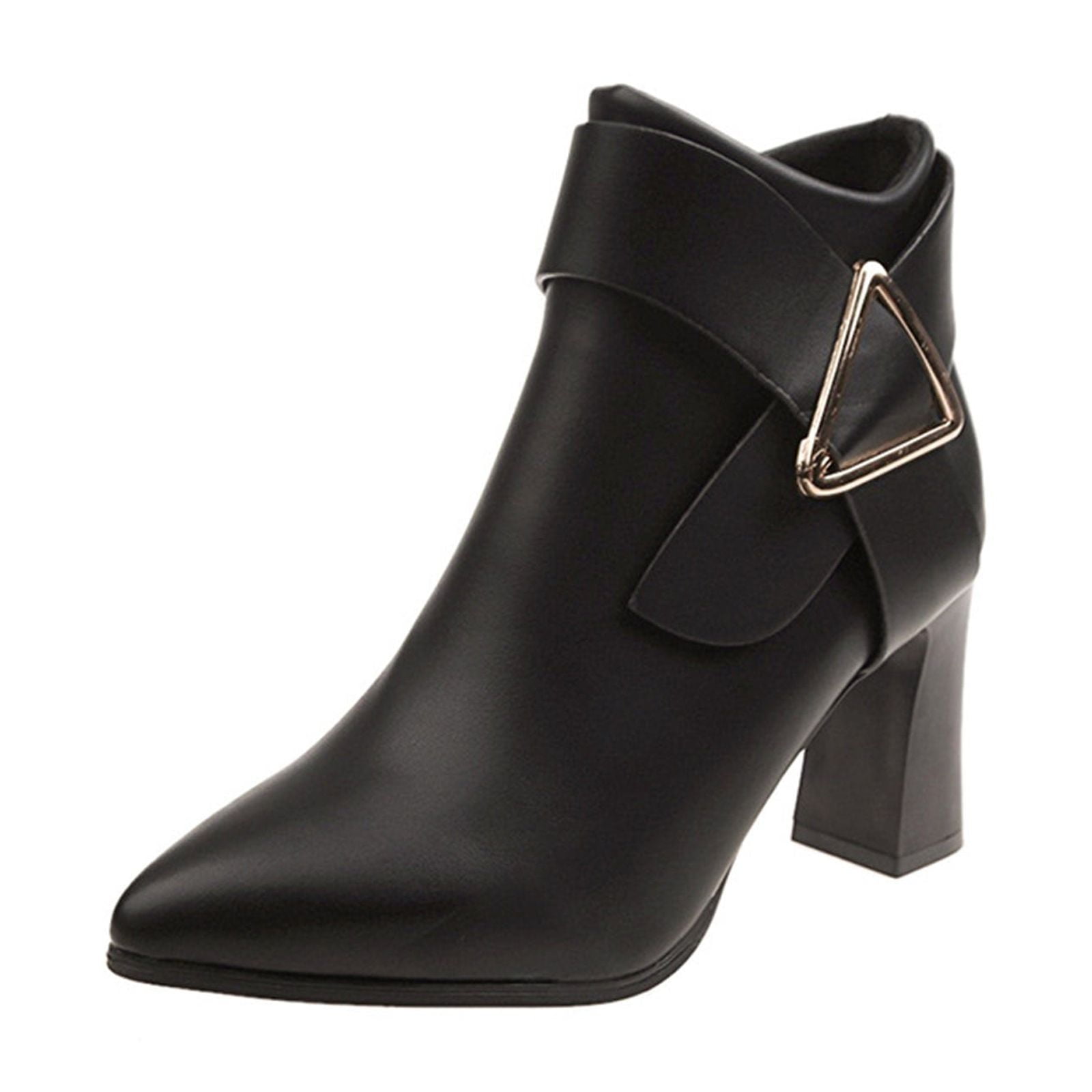 Wensltd Fall Boots Women Chunky Mid Heel Solid Color Office Work ...