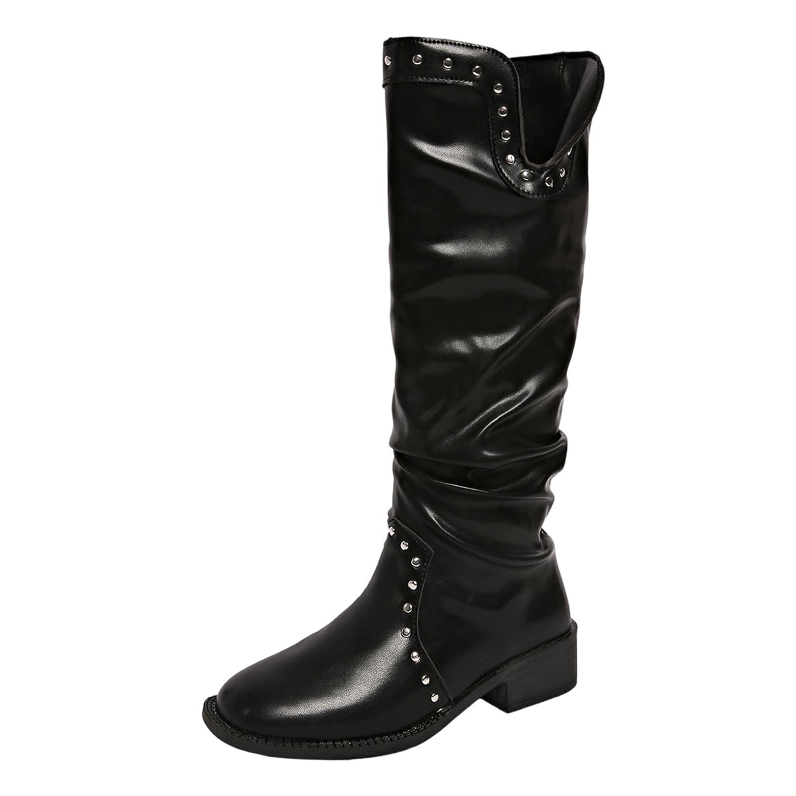 Wensltd Mid Calf Boots for Women Pull On Round Toe Fall and Winter ...