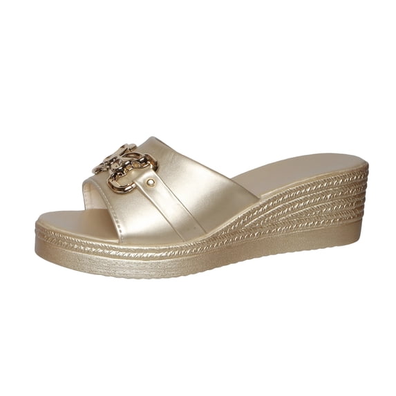 Wensltd Wide Width Wedge Sandals for Women Casual Retro Metal Buckle ...