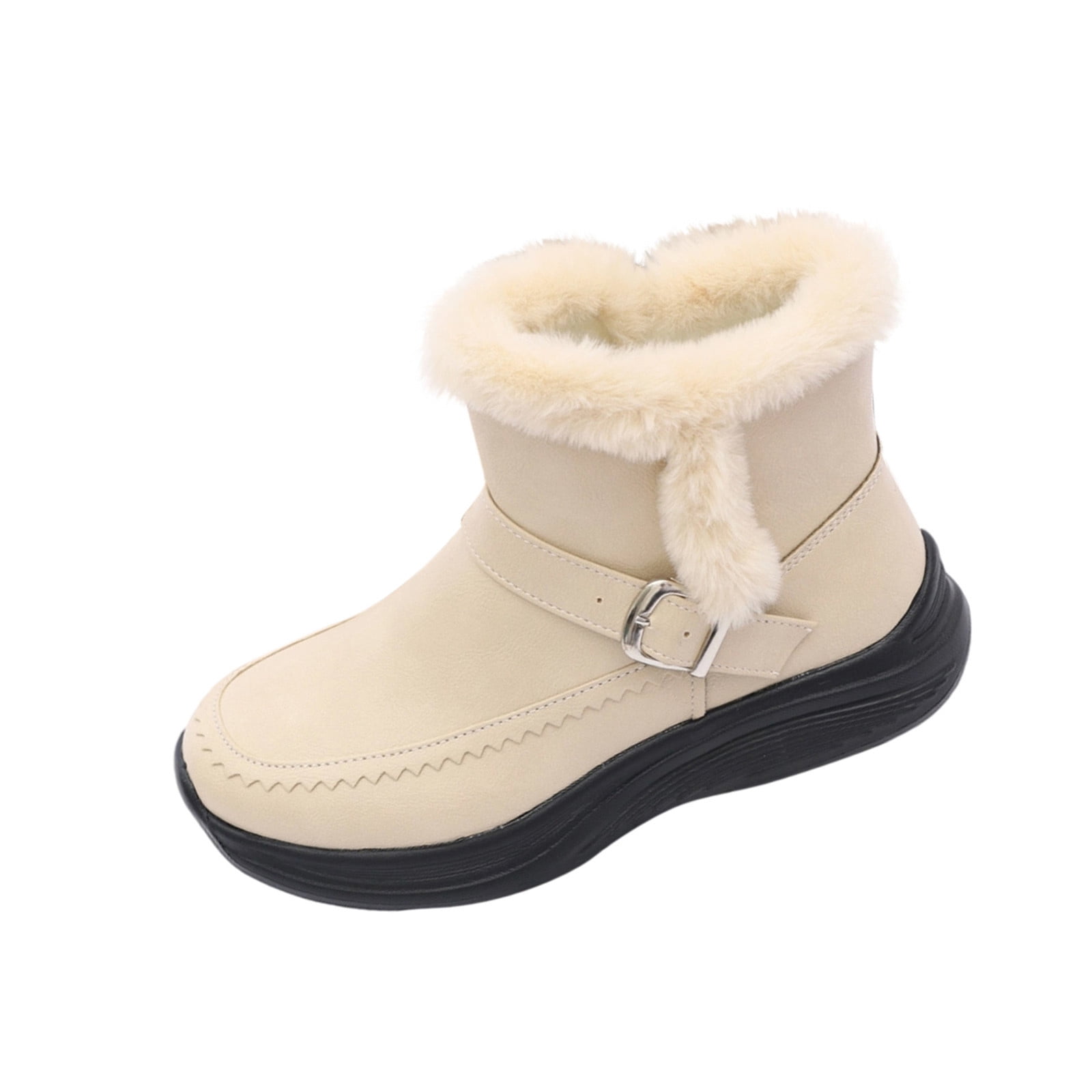 Wensltd Winter Snow Boots for Women Solid Color Warm Plush Fuzzy Ankle ...