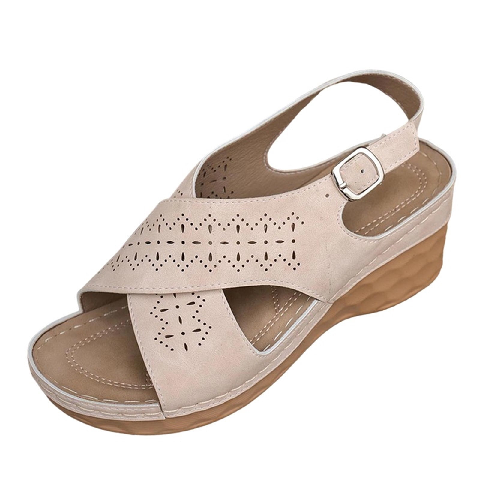 Wensltd Women Comfy Sandals Solid Color Soft Lightweight Adjustable ...
