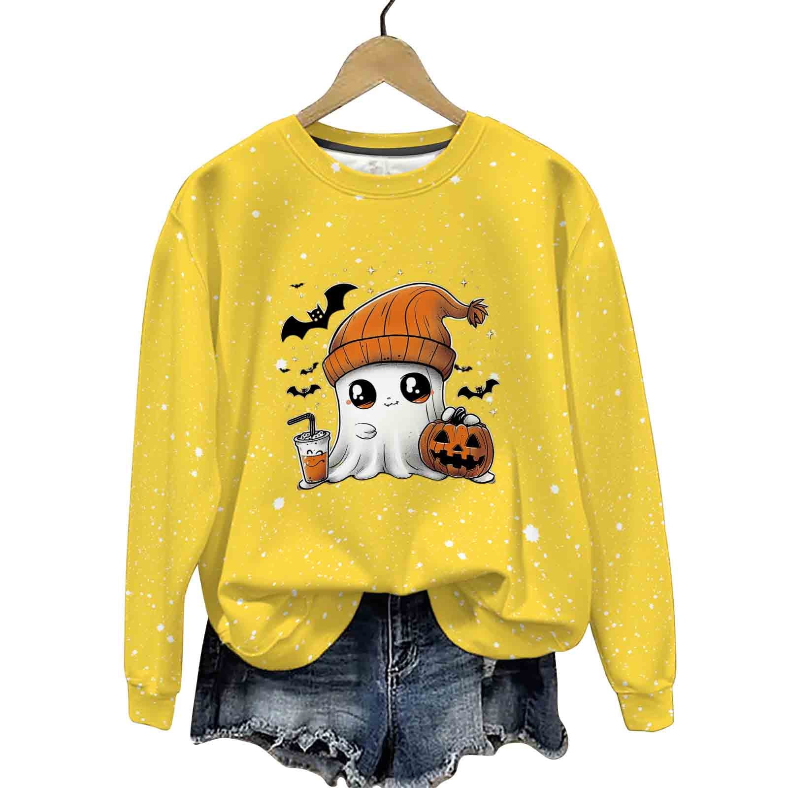Wensltd Women Halloween Sweatshirts Loose Long Sleeve Round Neck Shirt ...