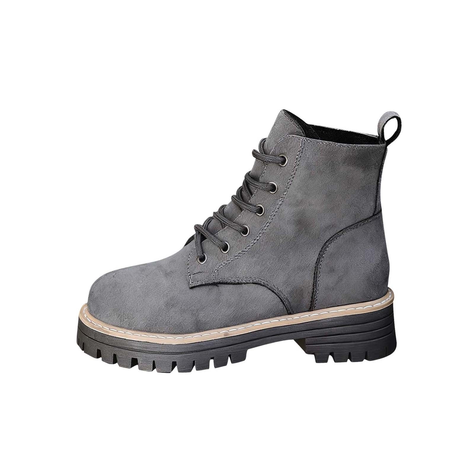 Wensltd Women Hiking Boots Lace Up Chunky Low Heel Winter Classic Wide ...