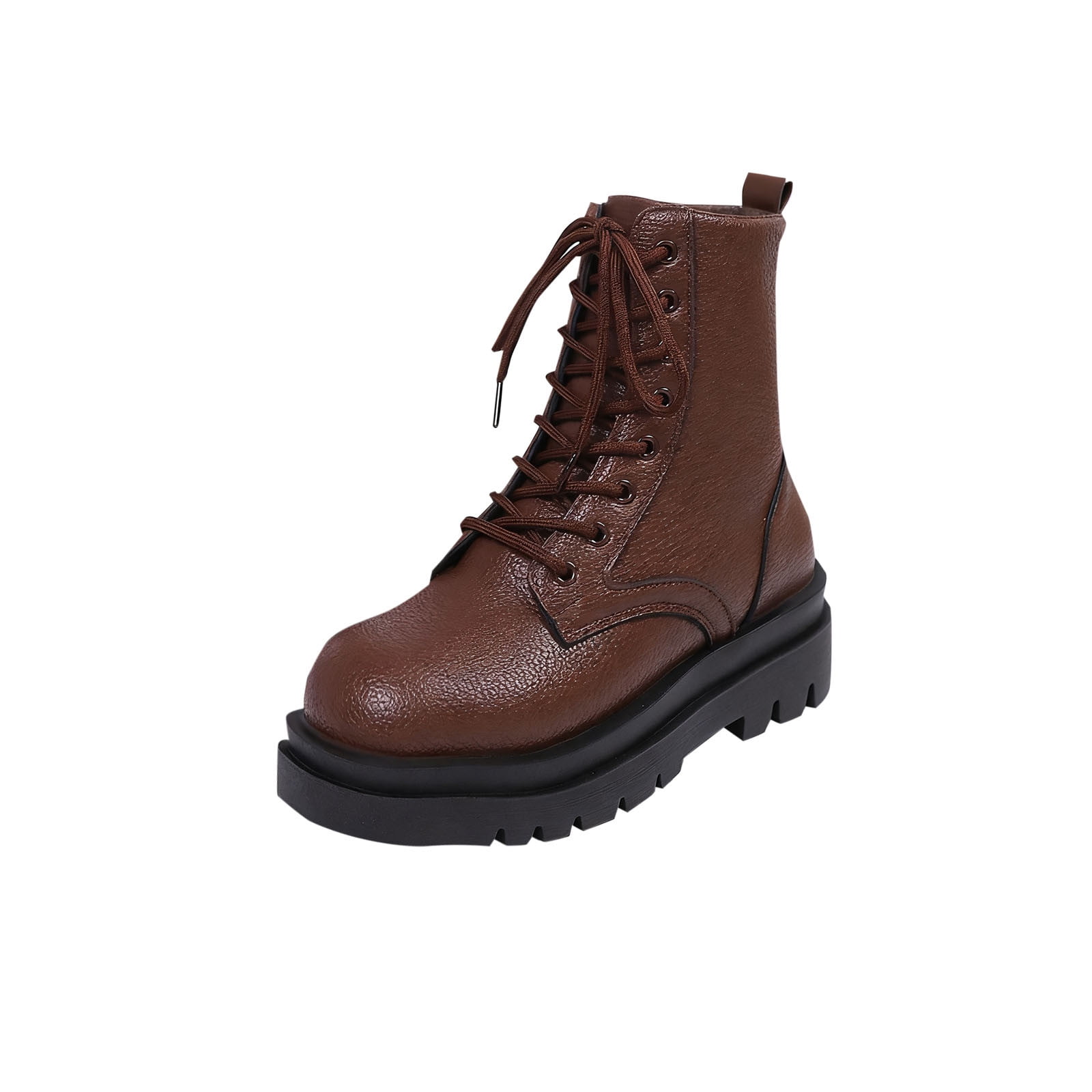 Wensltd Women Hiking Boots Lace Up Chunky Low Heel Winter Classic Wide ...