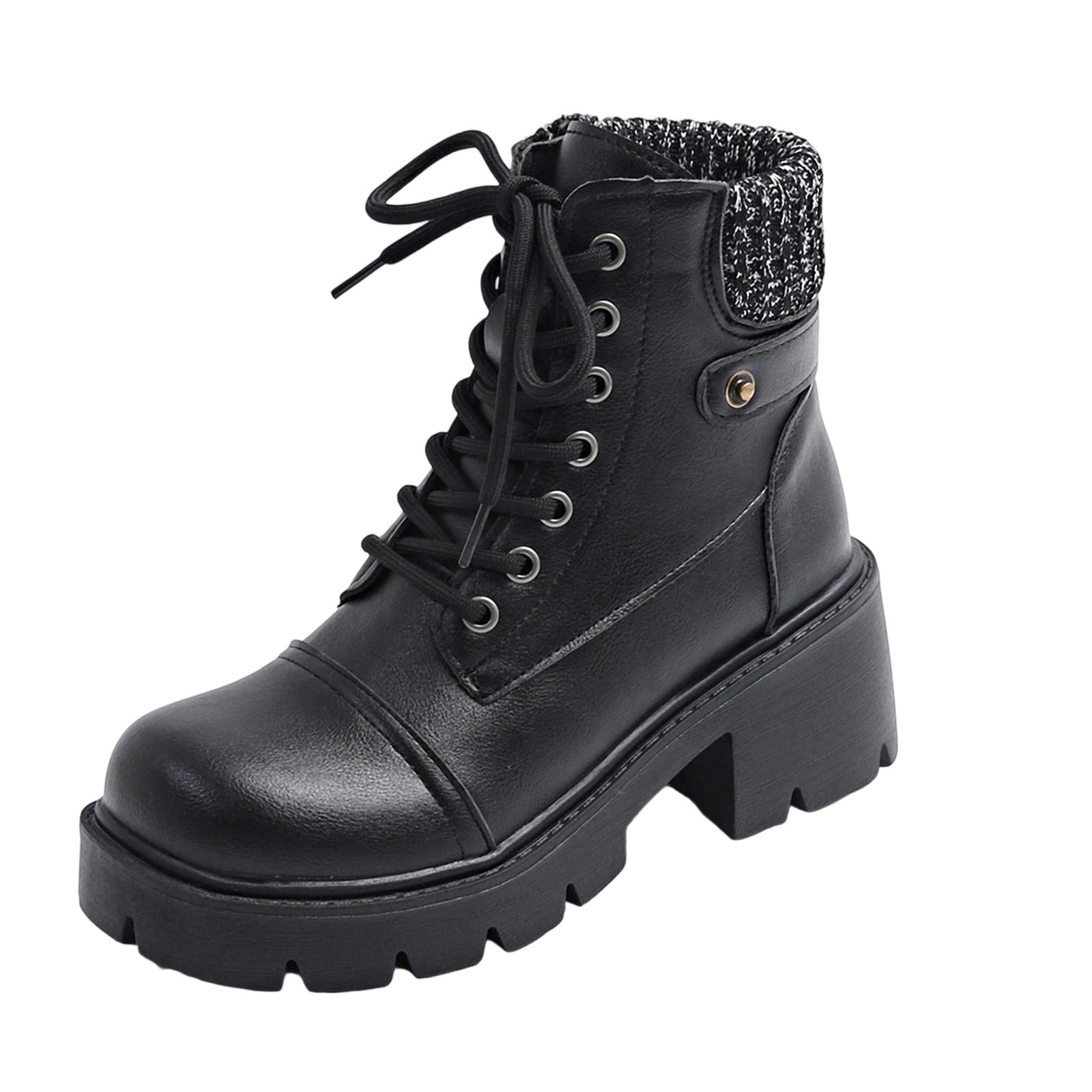 Wensltd Women Platform Ankle Boots Low Heel Solid Color Lace-Up Autumn ...