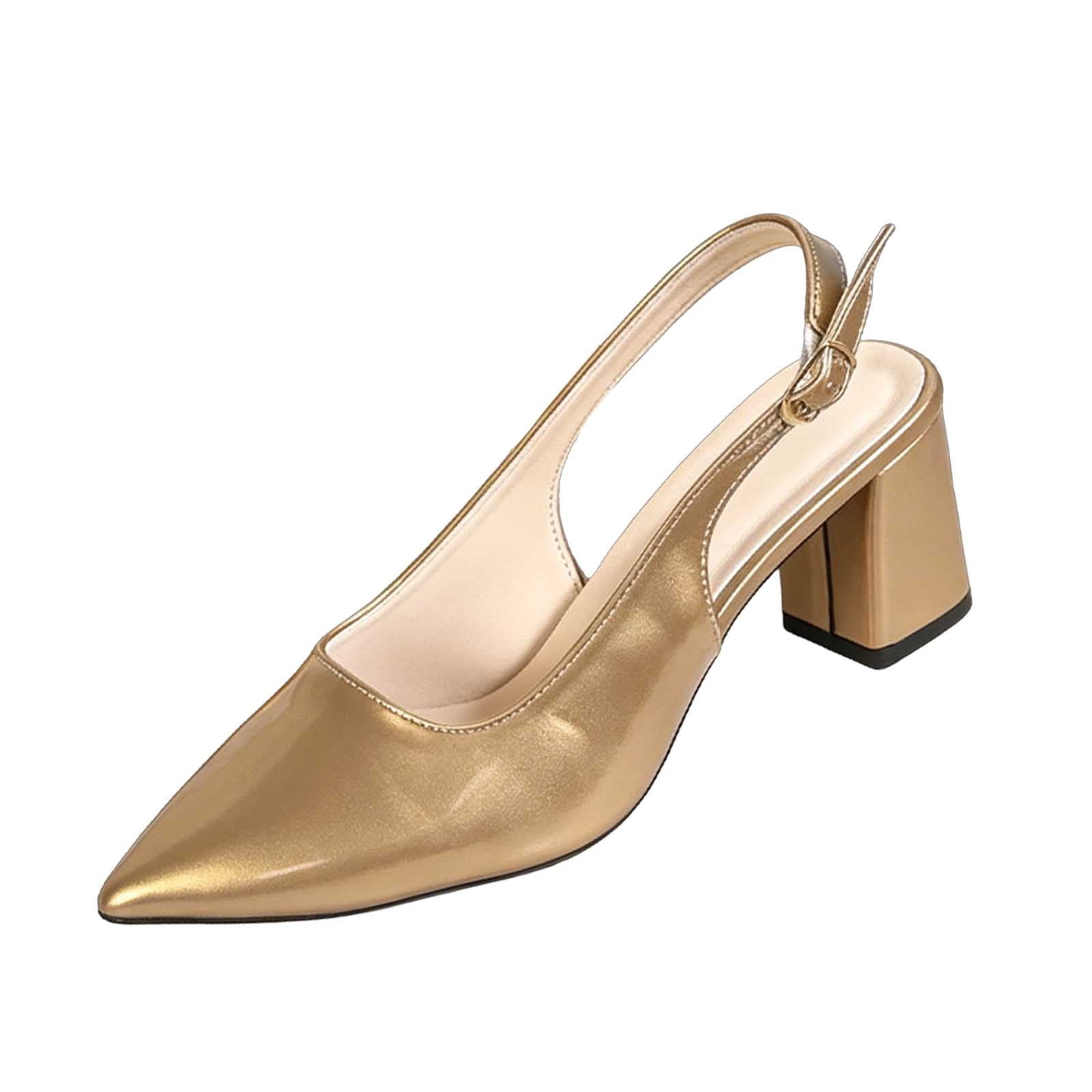 Wensltd Women's Block Heel Sandals Patent Leather Pointed Toe Slingback ...
