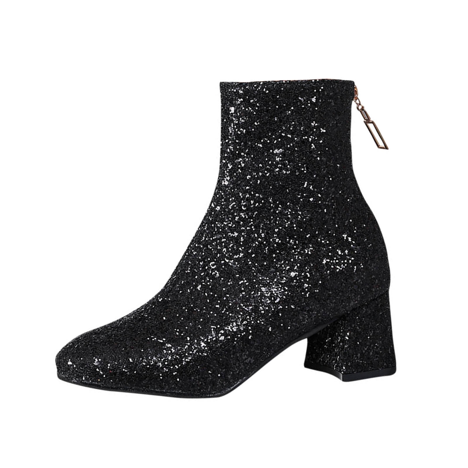 Wensltd Women's Chunky Heel Short Boots Casual Round Toe Elegant Black ...