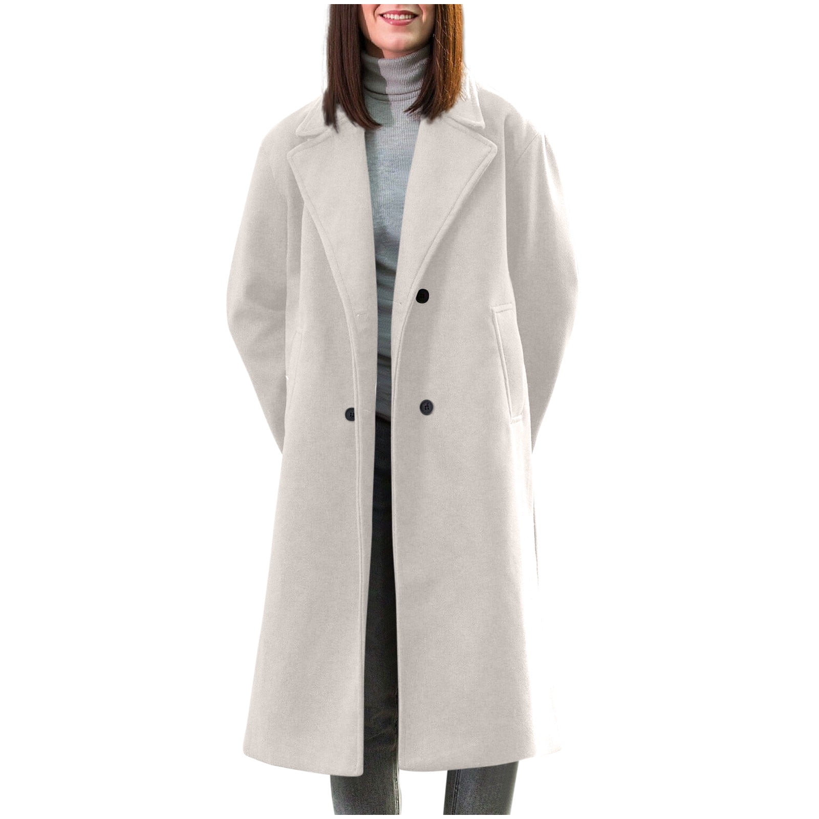 Wensltd Women's Lapel Collar Double-Faced Wool Coat Long Sleeve Fall ...