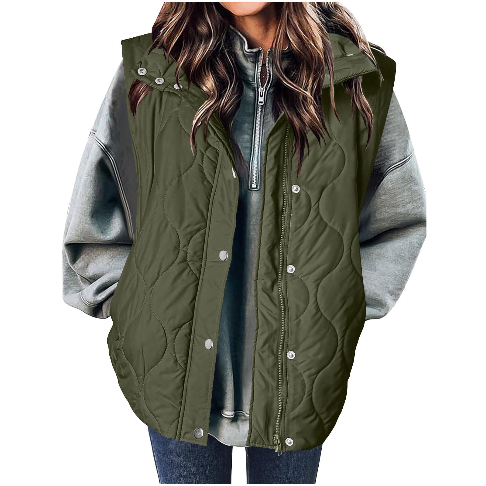Wensltd Women's Quilted Thermal Sleeveless Vest Solid Color Winter ...