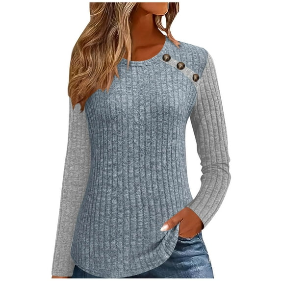 Wensltd Womens Long Sleeve T-Shirt Stylish Color Block Round Neck ...