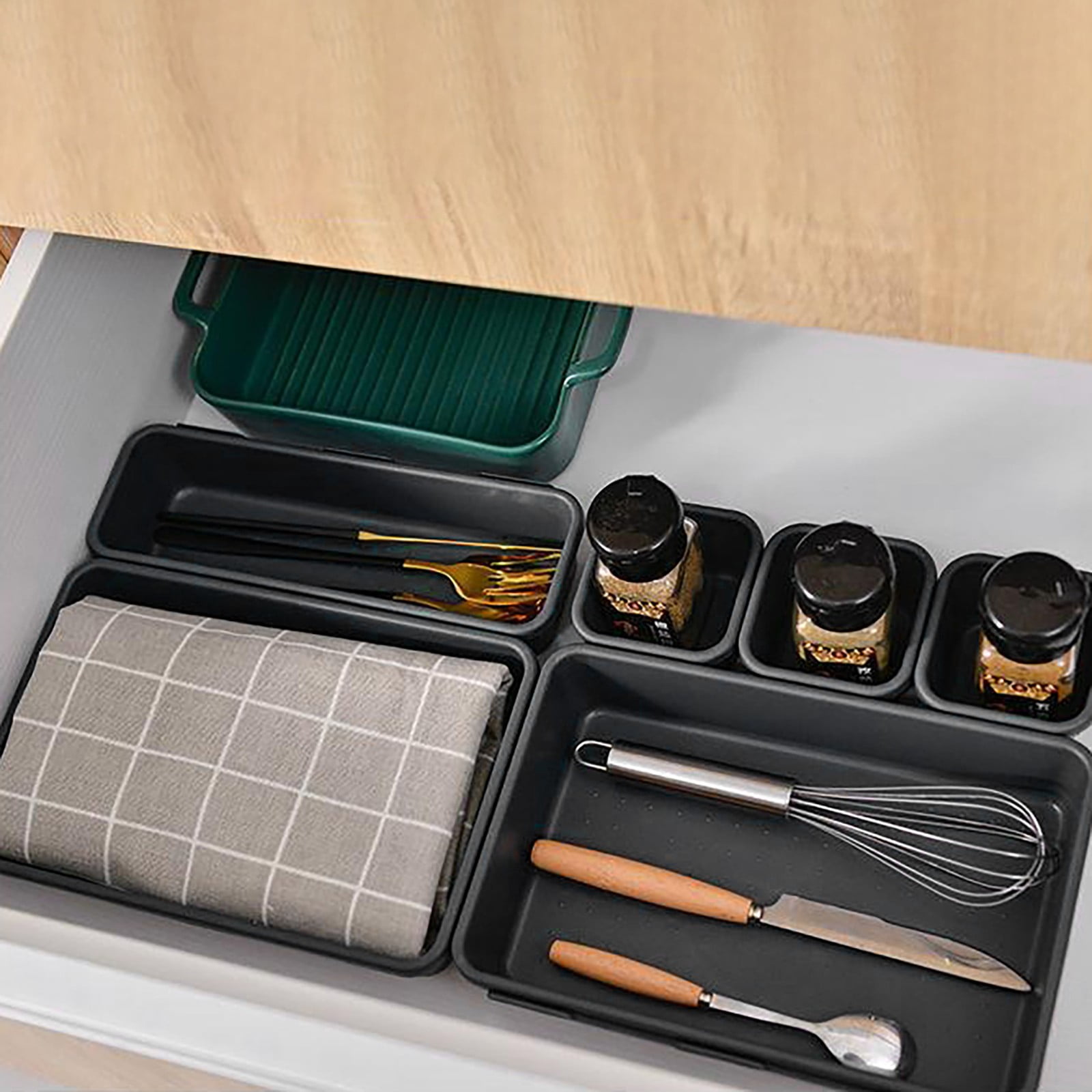 Wentin 8 Piece Border Plastic Drawer Storage Box Desktop Grid Sorting ...