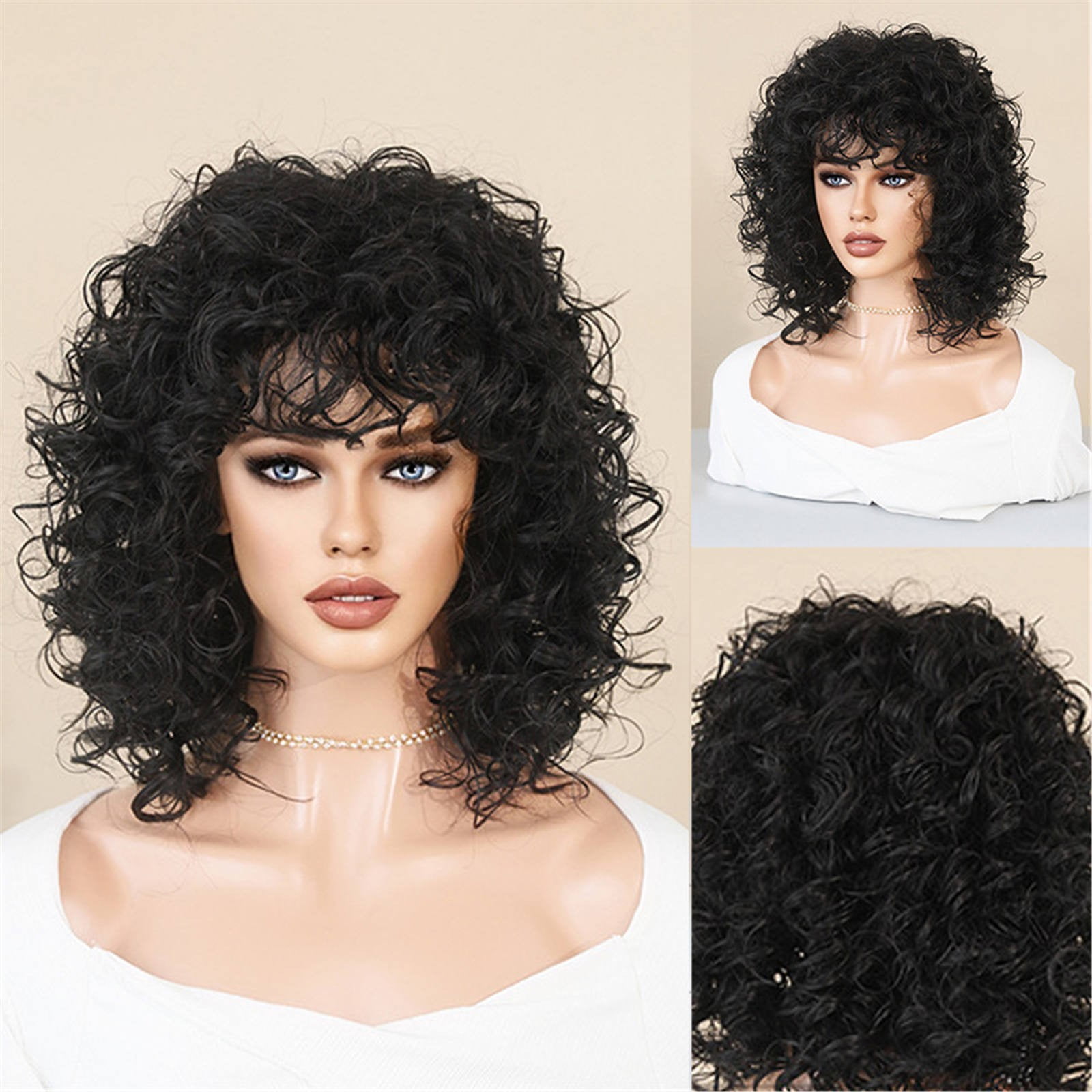 Wentin African Short Curly Hair Small Curly Hair Bangs Black Wig Hair ...