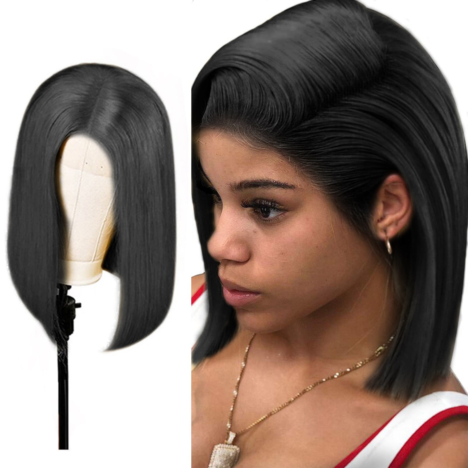 Wentin Lace Front Wig No Glue Straight Hair Bob Lace Wig Wig Female Medium Long Hair Light Bob ...