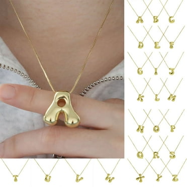 Aisiwm Bubble Letter Necklace Golden Initial Necklace For Women Girls ...