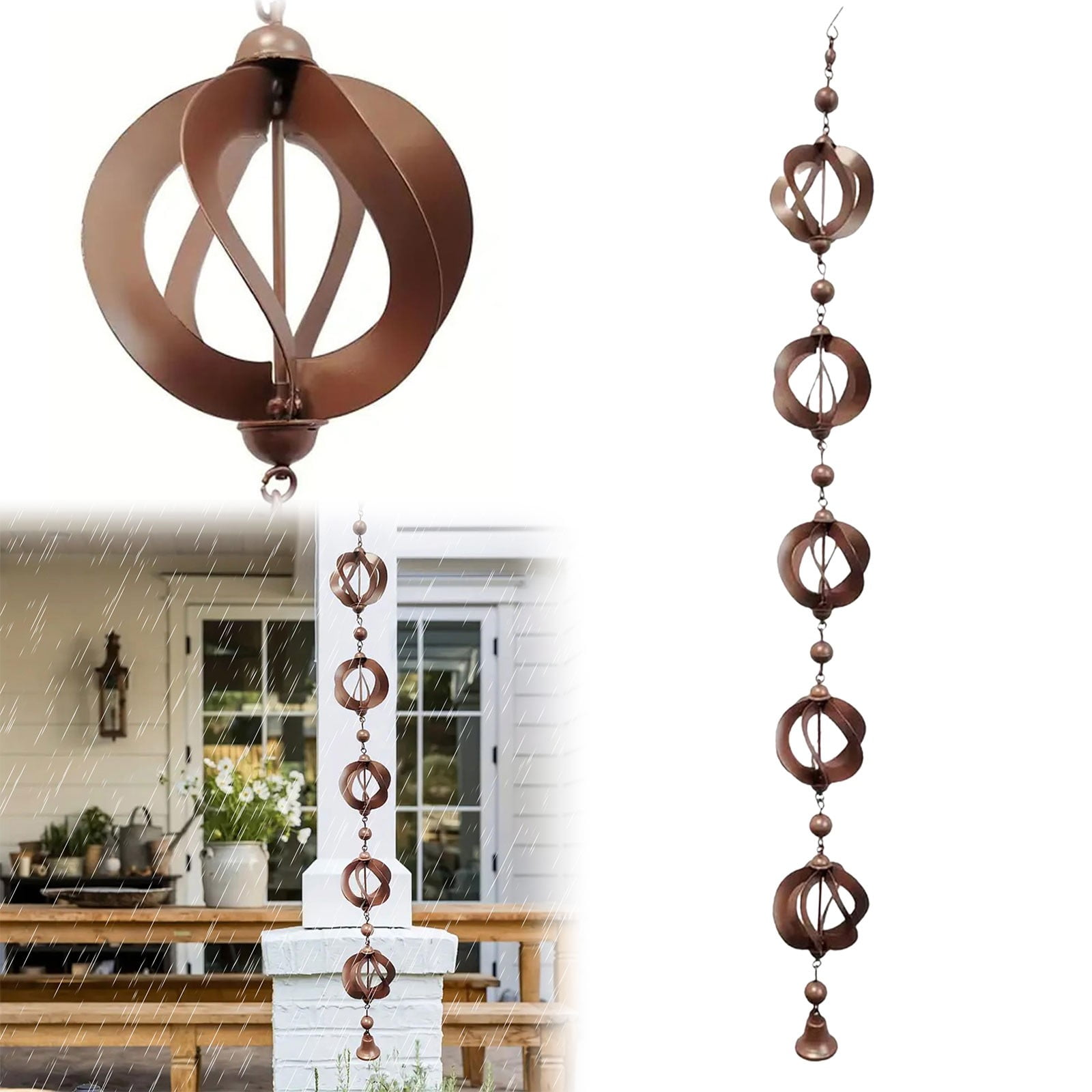 Wenting Metal Rain Chain, Rotating Wind Chime, Decorative Garden Crafts ...