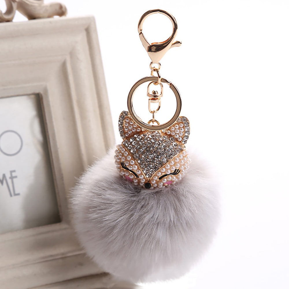 Wentin Reduced Keychains 8CM Fox Fur Ball With Artificial Fox Head ...