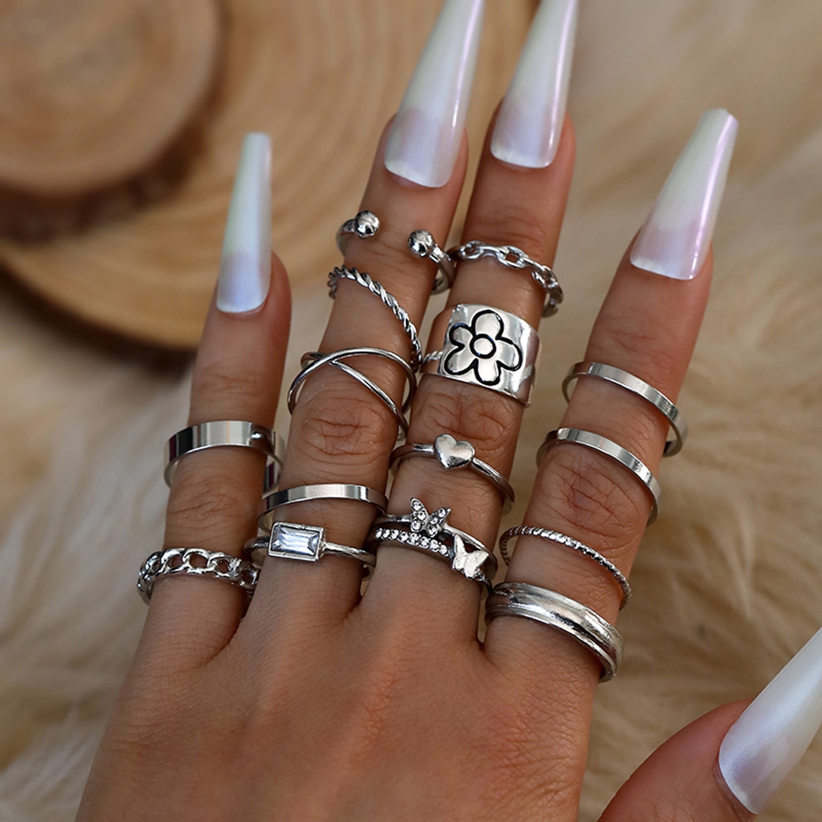 Wentin Reduced Rings 15Pcs Women Bohemian Rings Knuckle Rings Set Gem ...