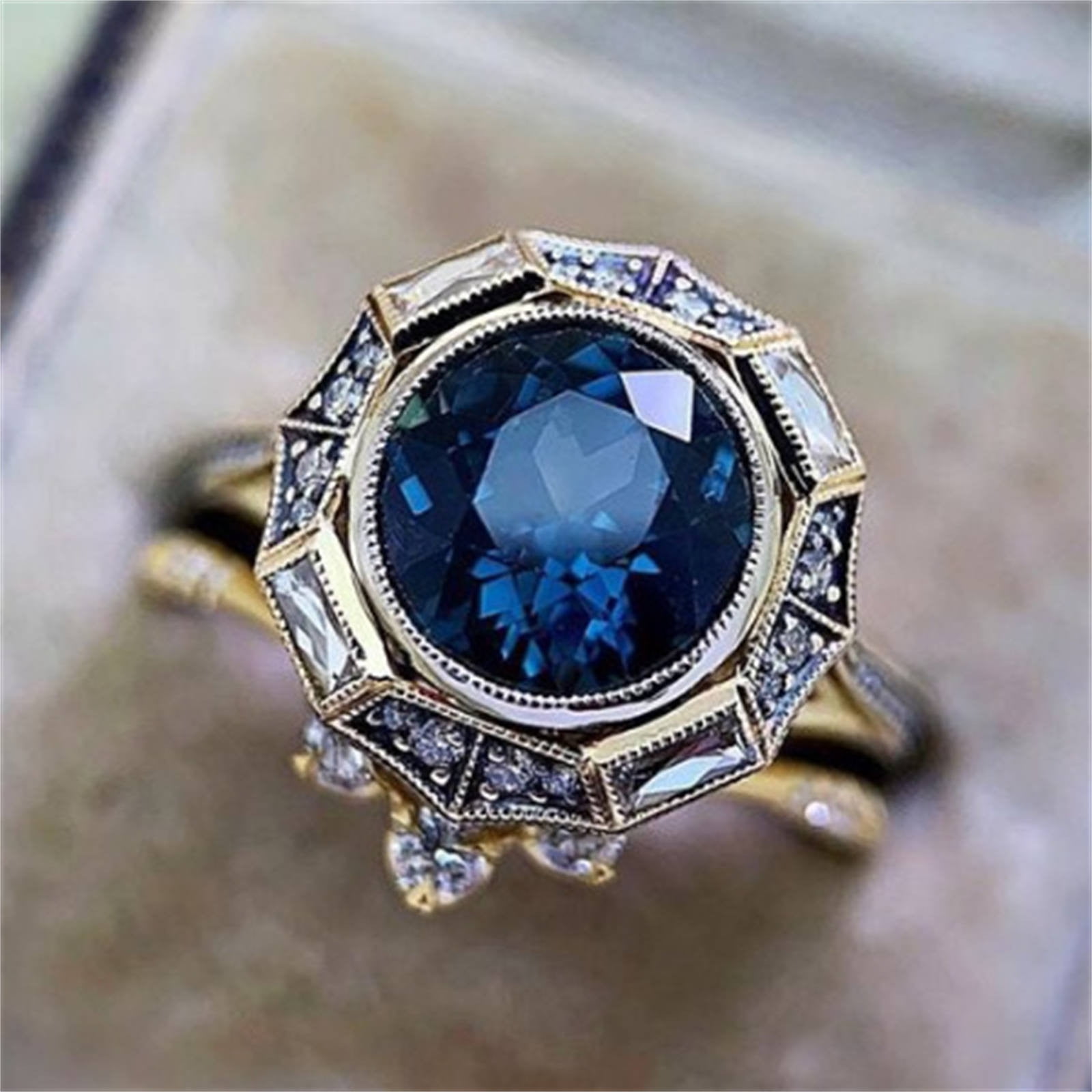 Wentin Reduced Rings Bright Zircon Ring Round Blue Stone Jewelry ...