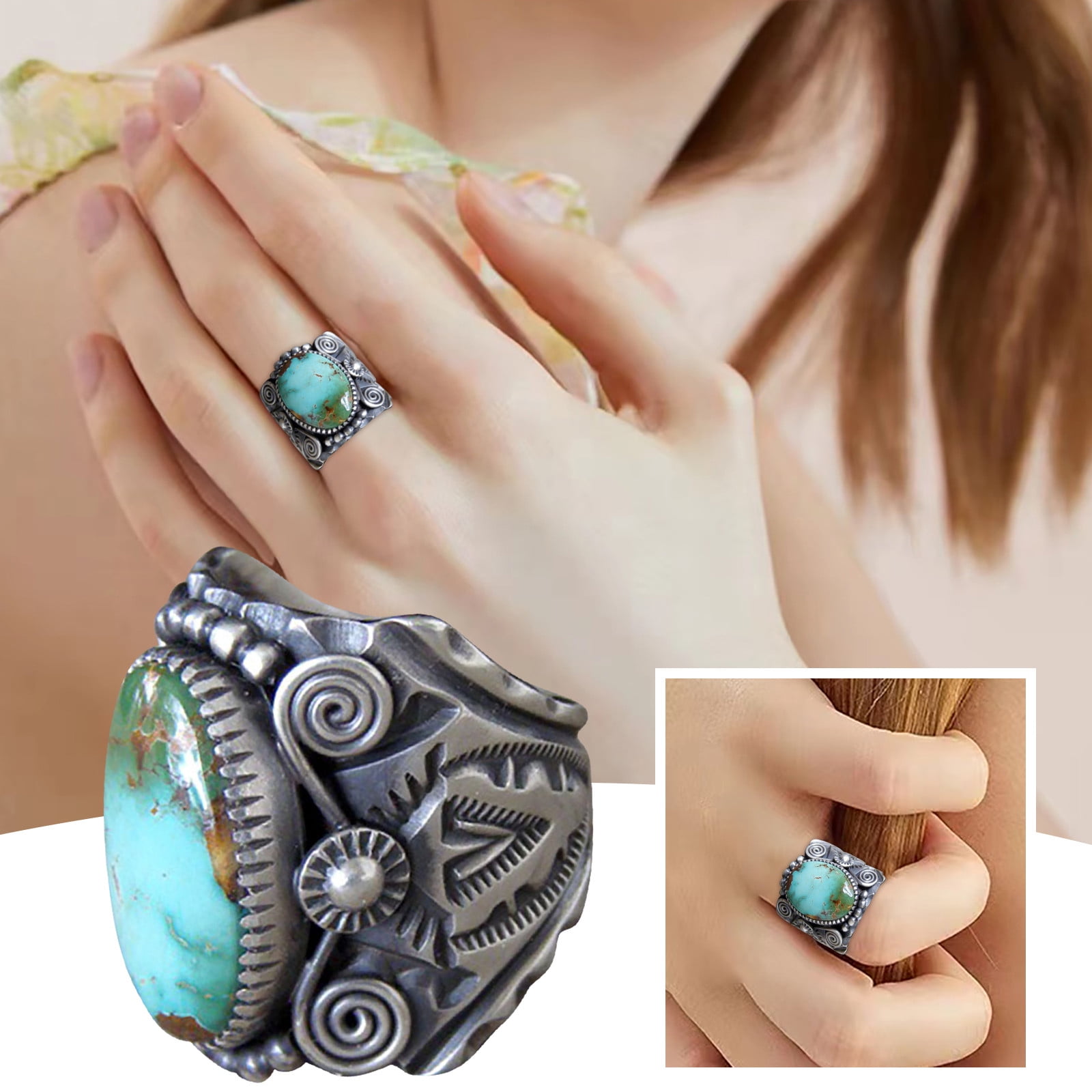 Wentin Reduced Rings Fashion Stainless Steel Turquoise Ring Couple's ...