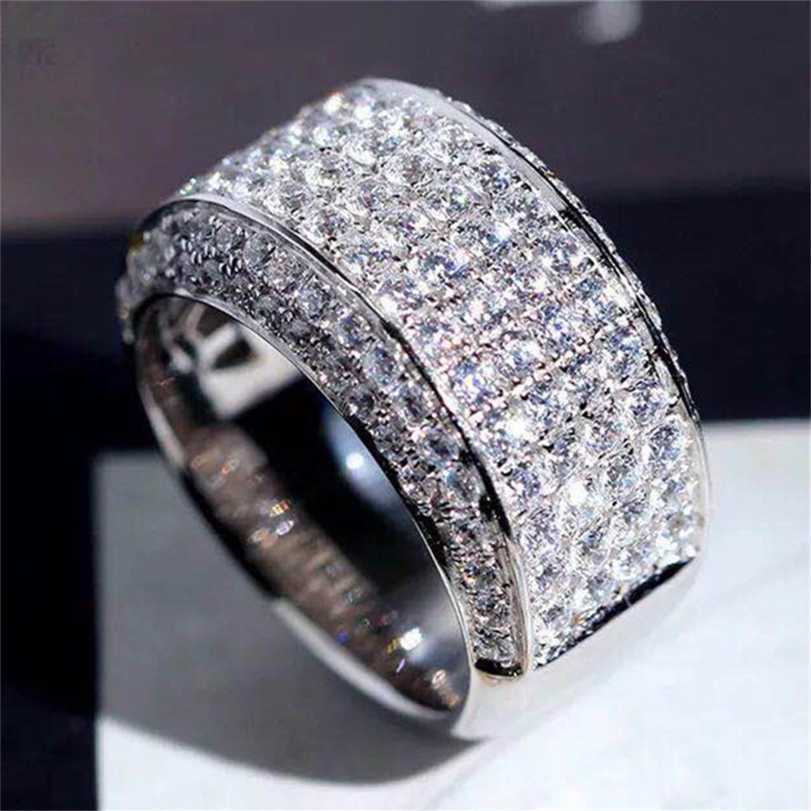 Wentin Reduced Rings Inlaid Half Circle Full Diamond Full Zircon ...
