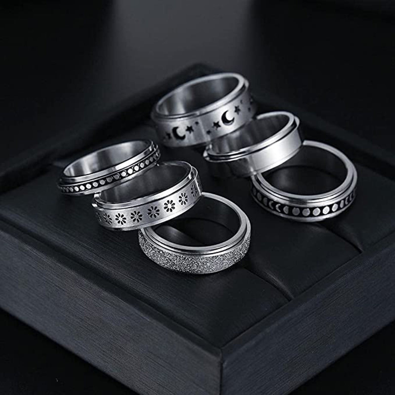 Wentin Reduced Rings Men Ring Rotating Meditation Gifts Ladies Frosted ...