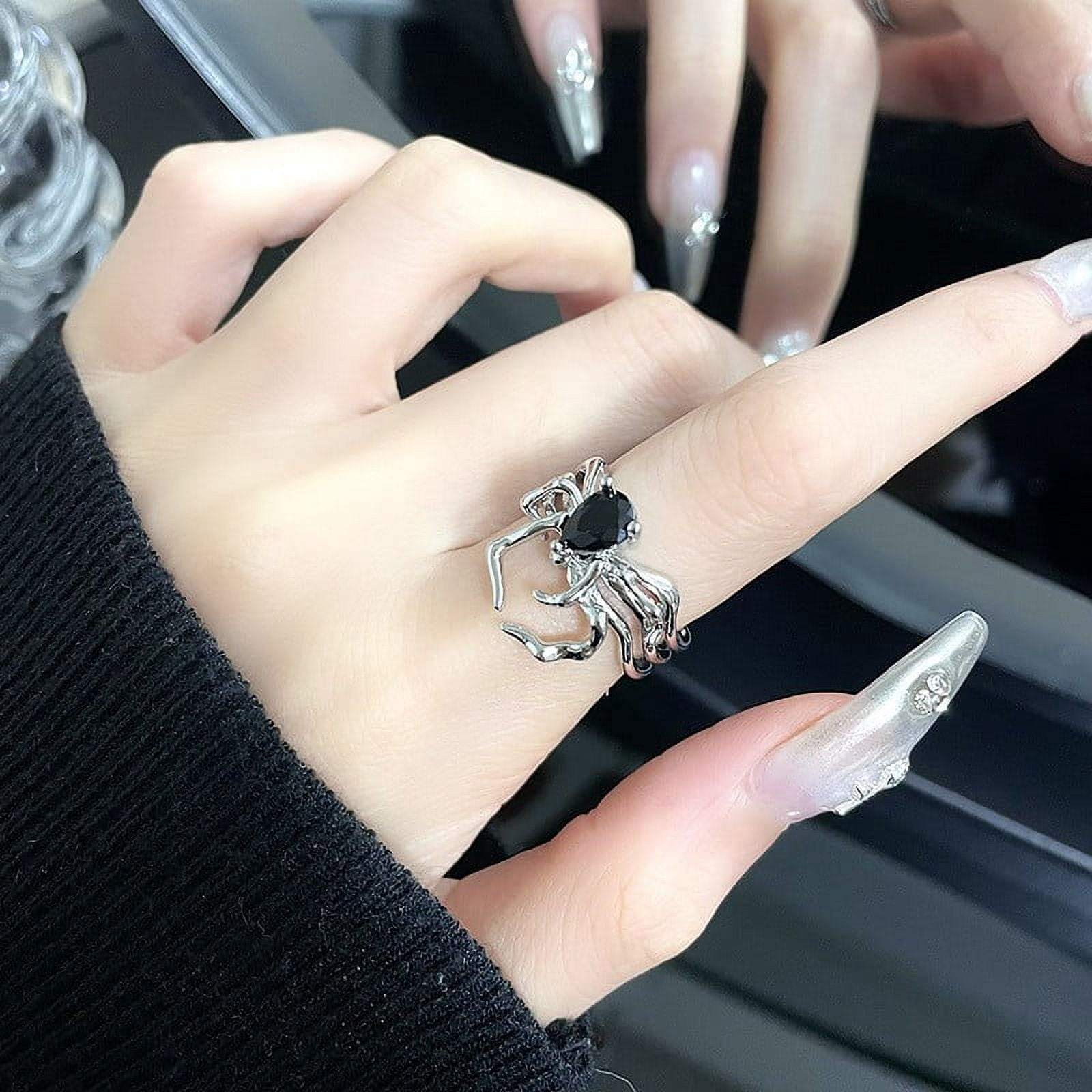 Wentin Reduced Rings Punk Black Ring For Women Men Big Ring Adjustable ...