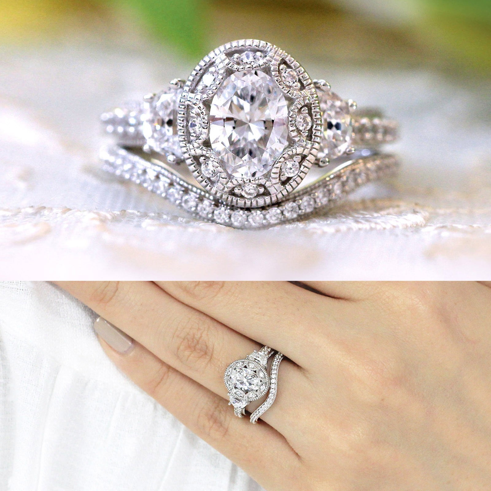 Wentin Reduced Rings Silver Promise Rings Set 2PCS US 6 TO 10 Delicate ...