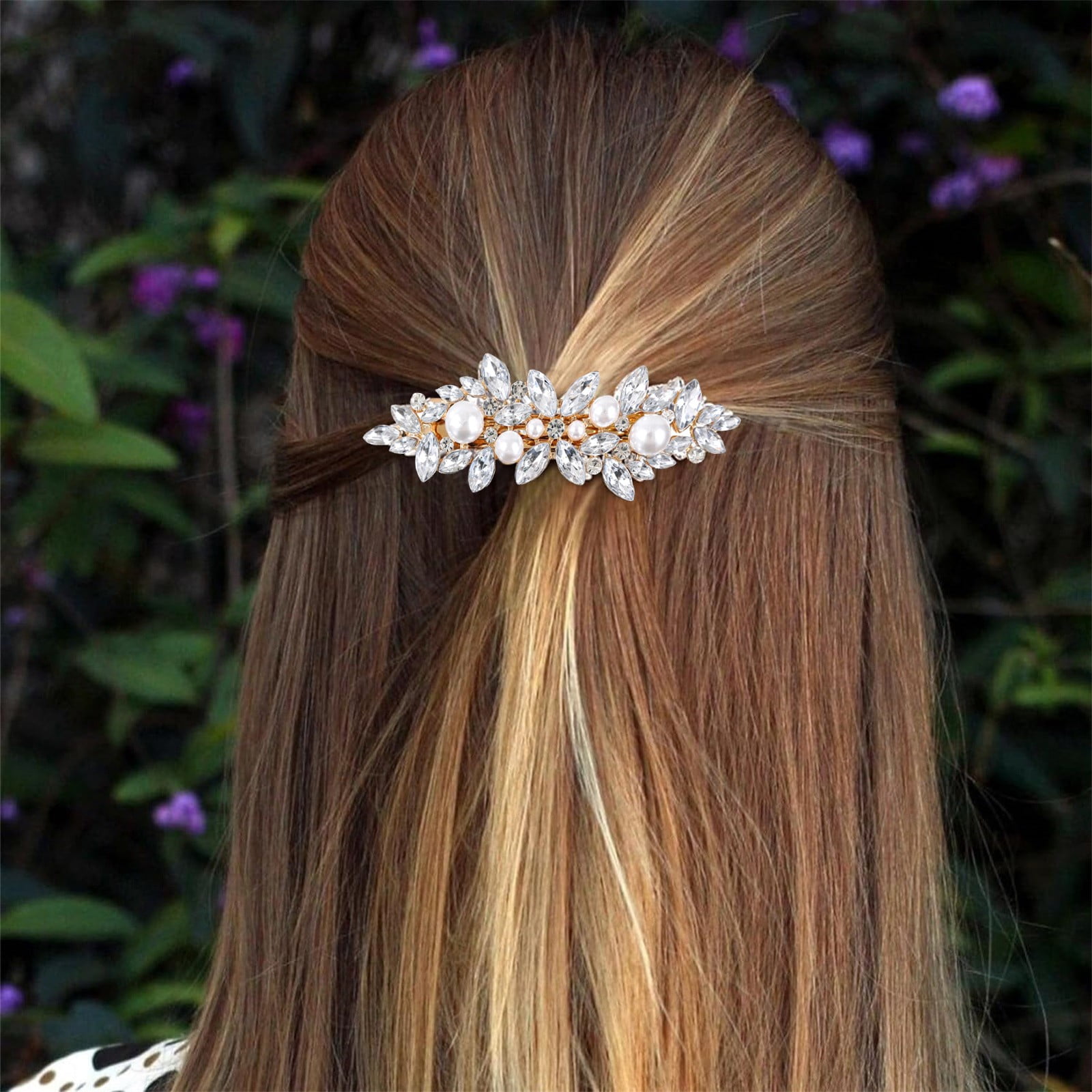 Wentin Rhinestone Hair Clip Sparkly Crystal Pearl Barrettes French ...