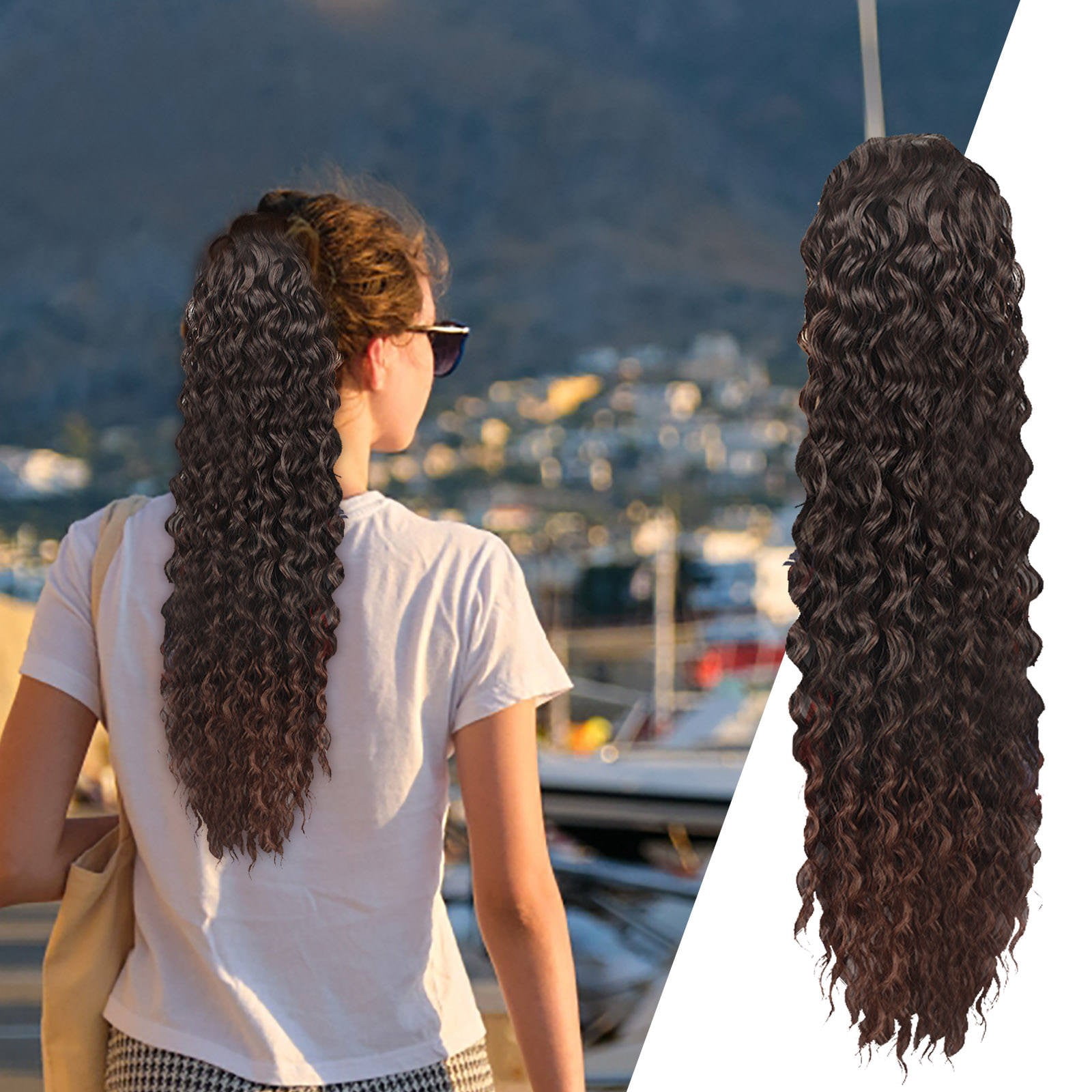 Wentin Wig Female Ponytail Foreign Trade Drawstring Mesh Pocket Curly ...