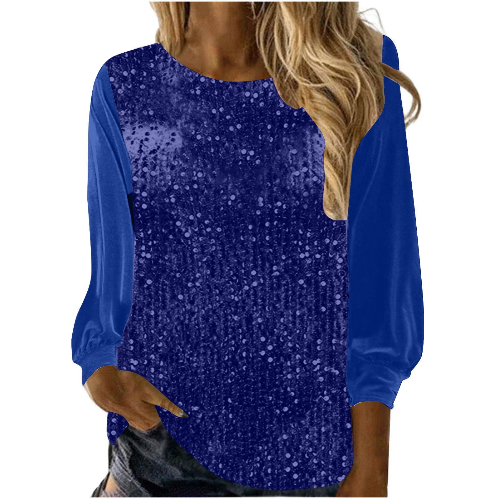 Wenyuyu Sequin Tops for Women Velvet Long Sleeve Blouses Holiday Party ...
