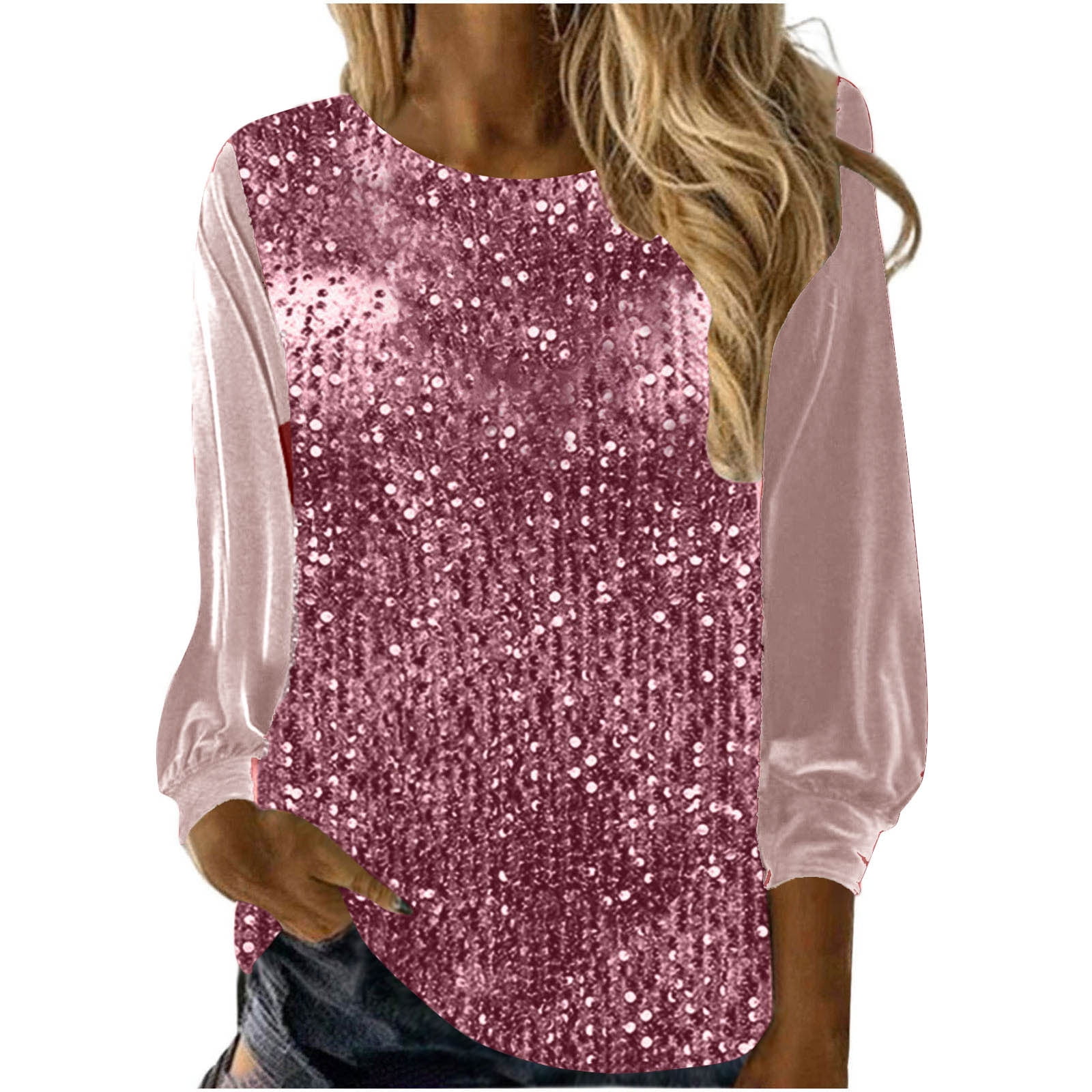 Wenyuyu Sequin Tops for Women Velvet Long Sleeve Blouses Holiday Party ...