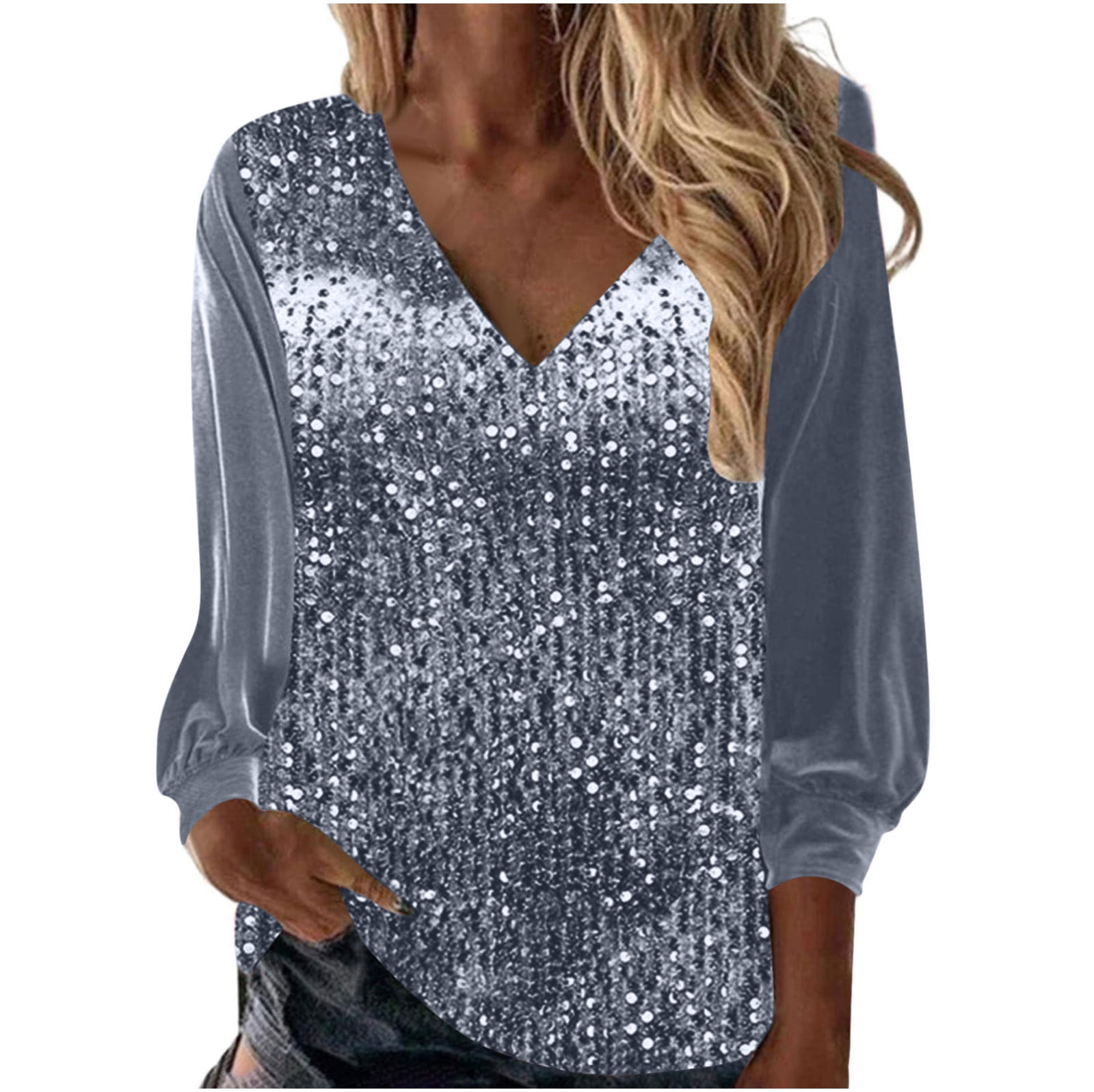 Wenyuyu Sequin Tops for Women Velvet Long Sleeve Blouses Holiday Party ...