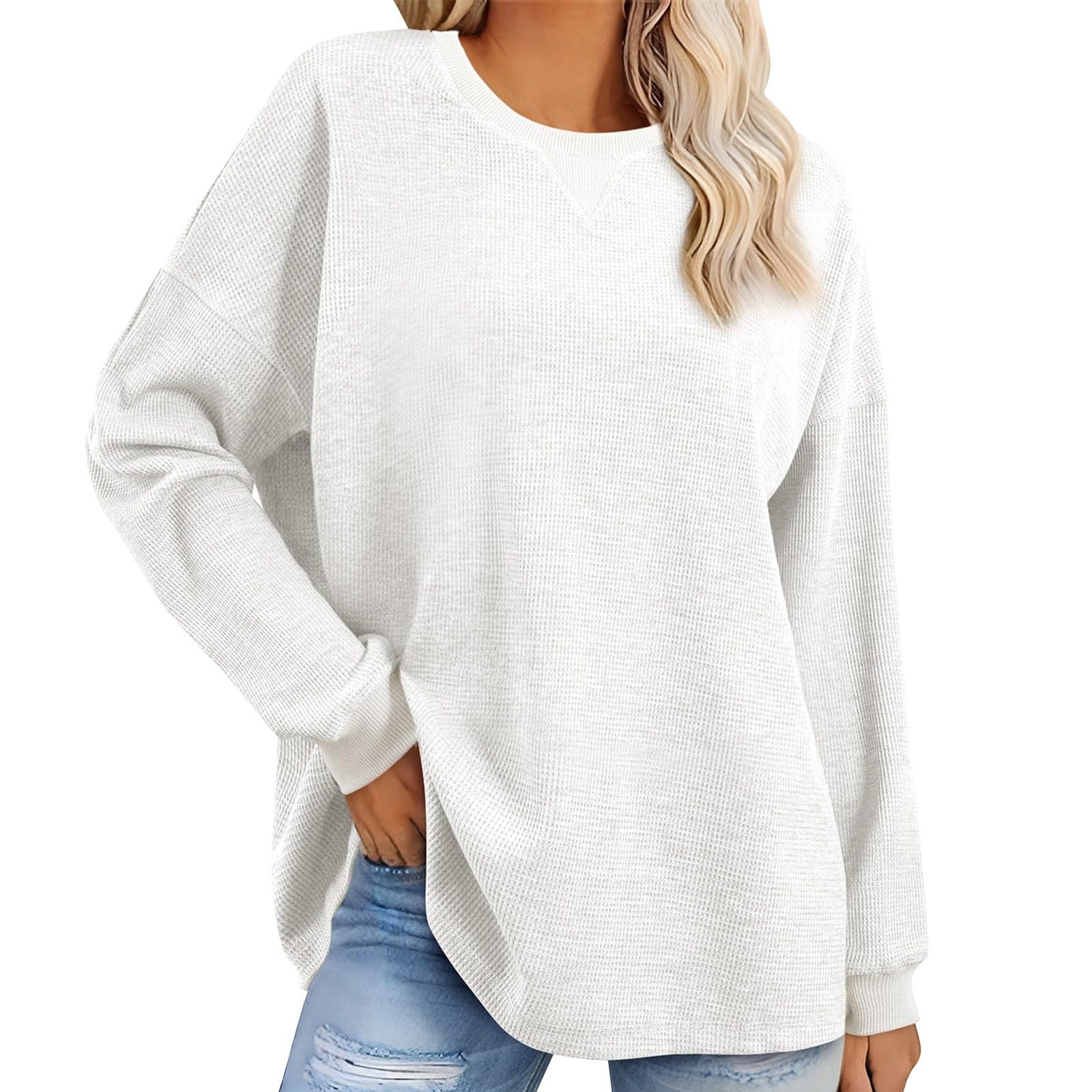 Wenyuyu Waffle Knit Sweatshirts for Women Casual Trendy Color Block ...