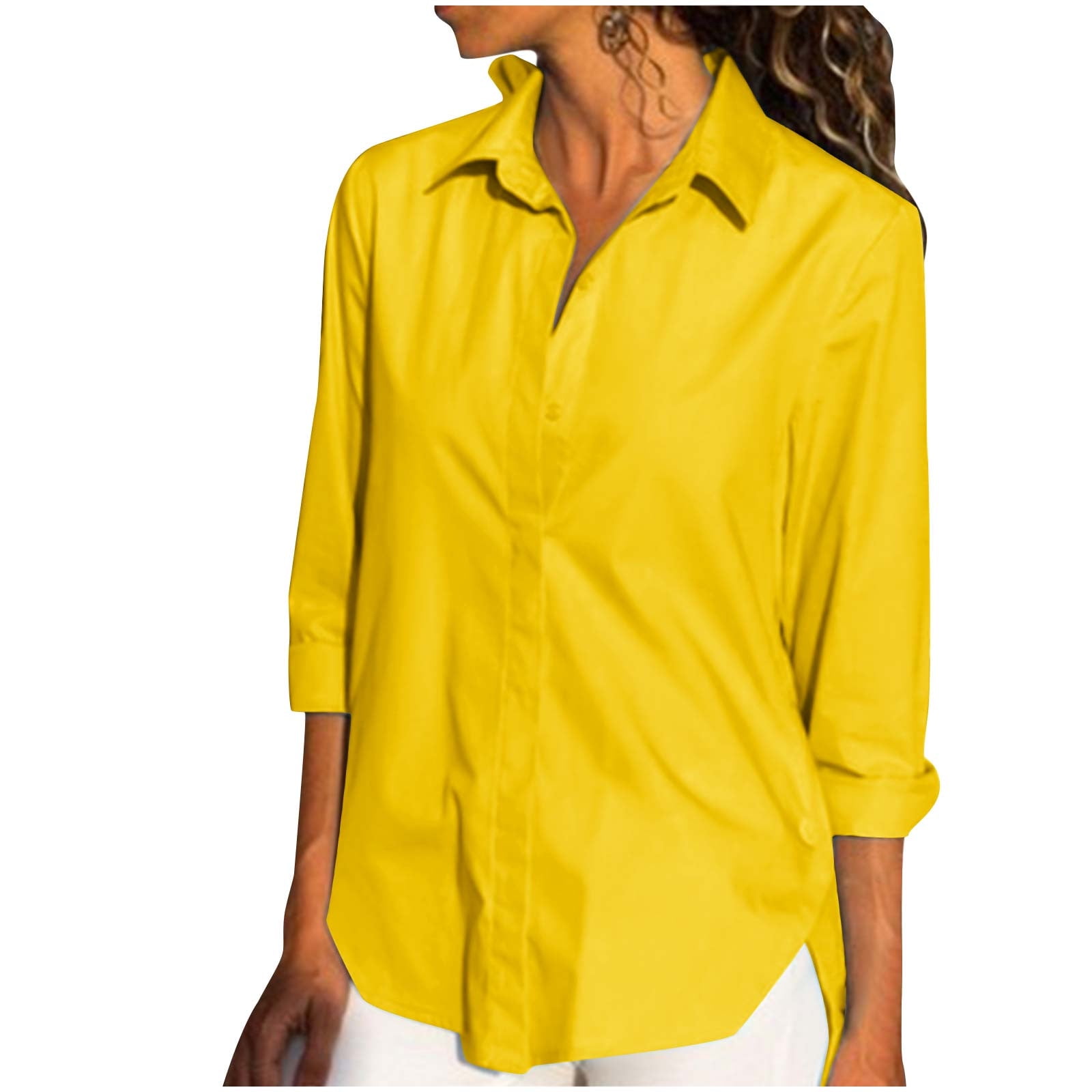 Wenyuyu Womens Button Down Tshirts Lightweight Solid Color Blouses Roll ...