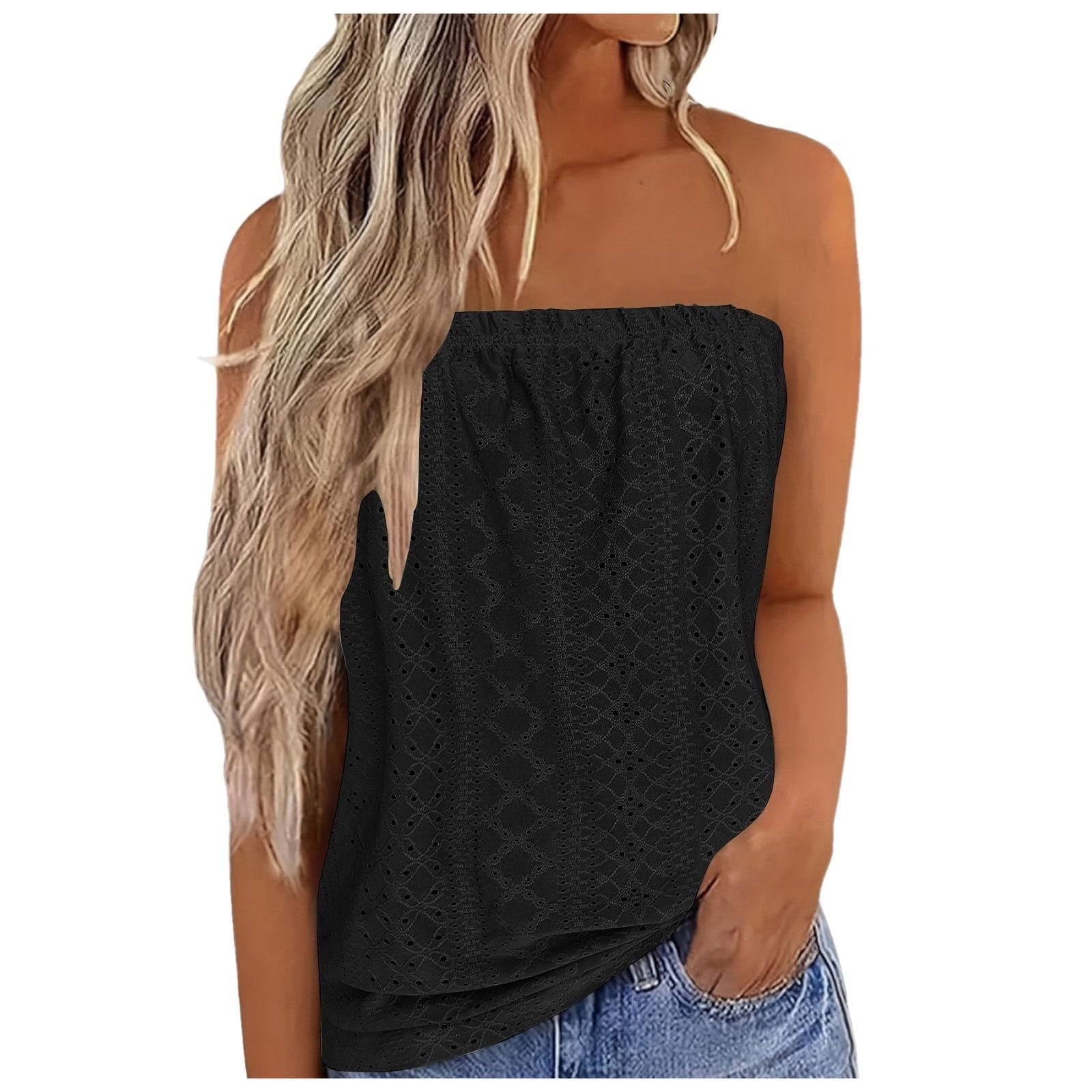 Wenyuyu Womens Tube Tops Sexy Trendy Strapless Eyelet Tank Tops Summer ...