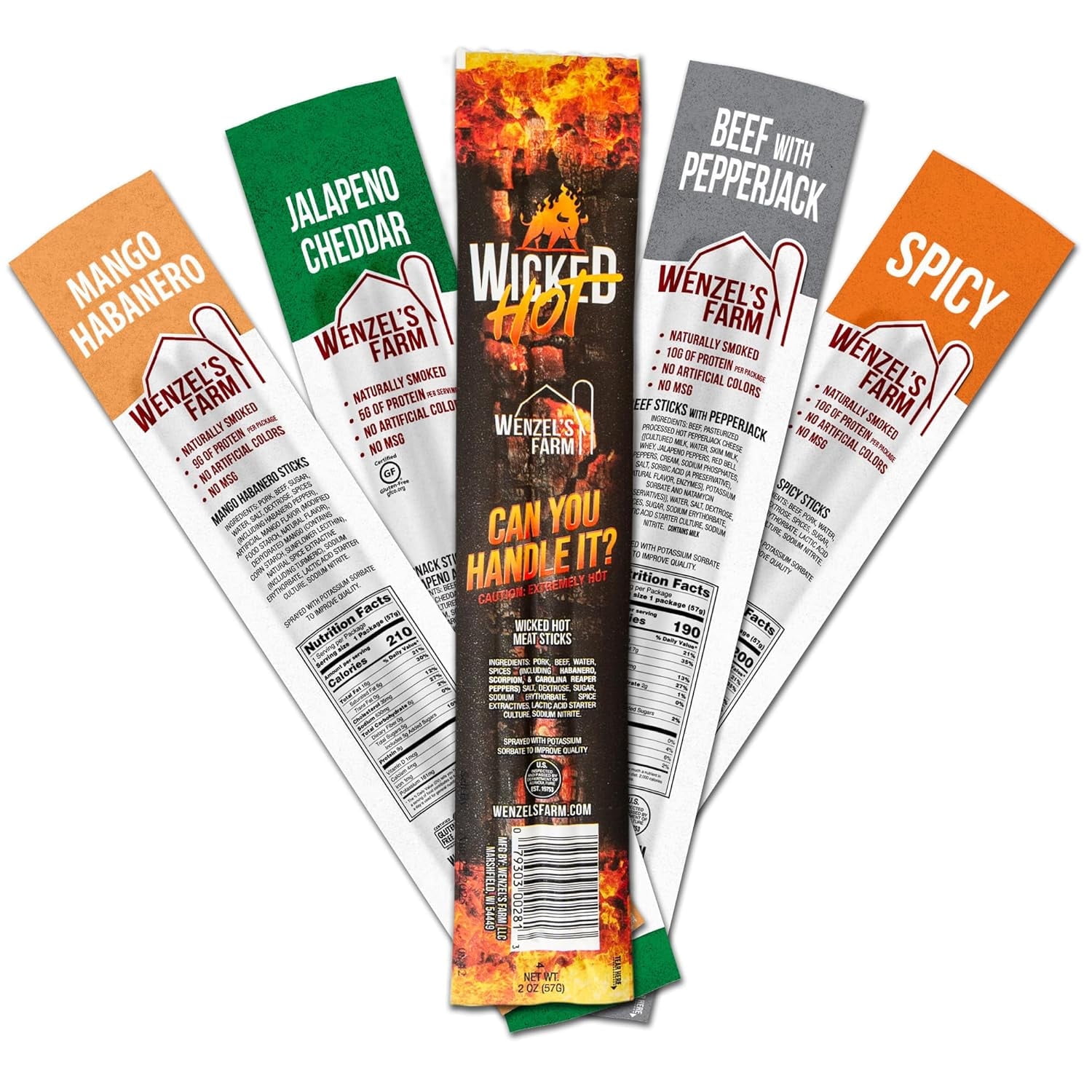 Wenzel’s Farm Wicked Spicy Beef Snack Sticks Variety Pack, Naturally ...