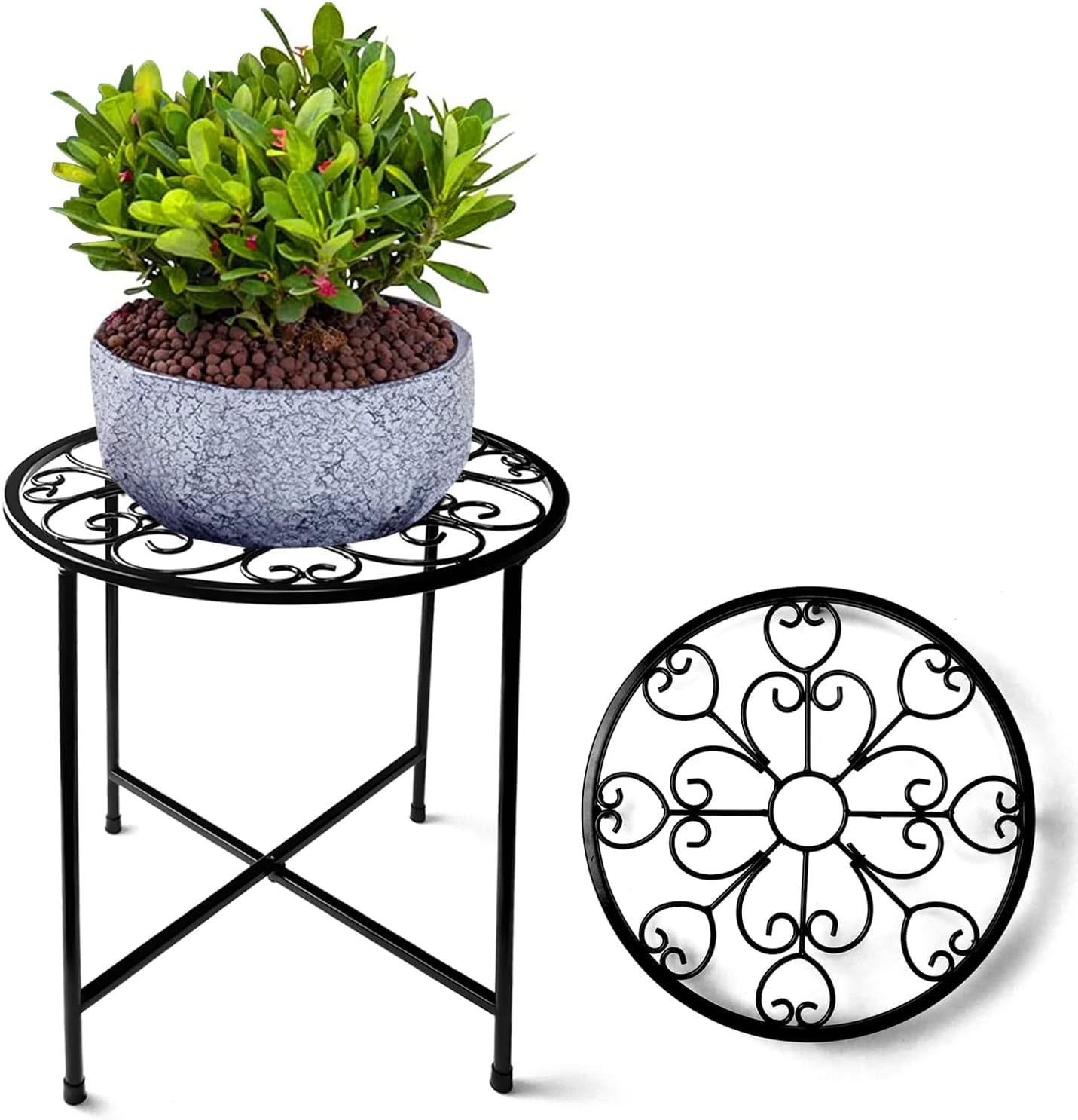 Weogot, Plant Stand, 15" Black Metal Round, Indoor Outdoor Rustproof ...
