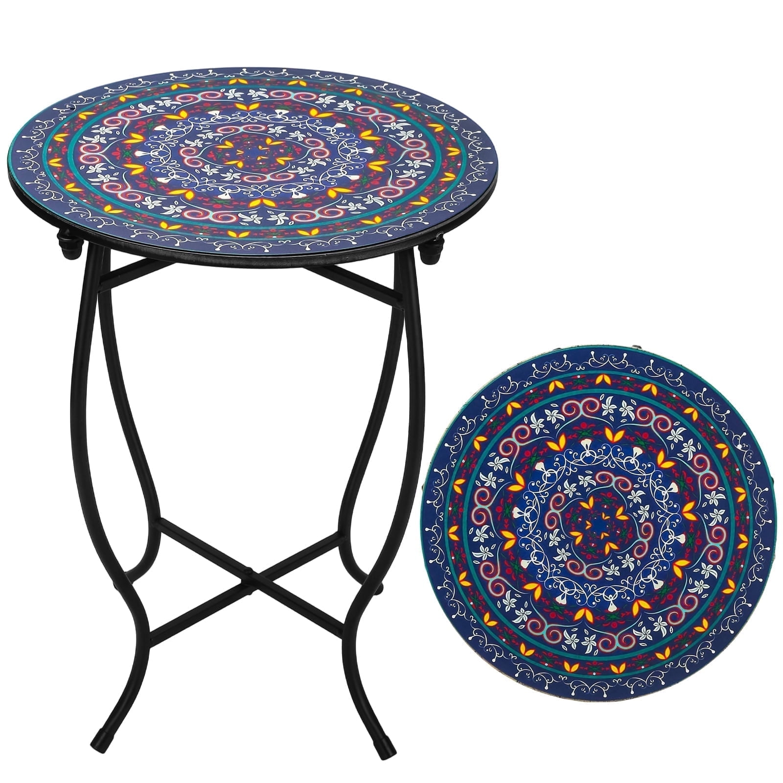 KABB 17-inch Tall 14 inch Round End Table，Iron Mandala Flower Realm ...
