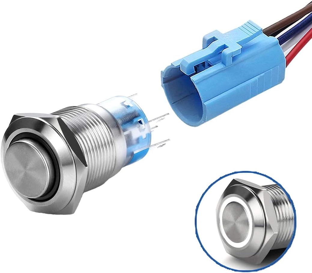 WerFamily High Round Cap Ring 12V White LED 19mm Latching Push Button ...