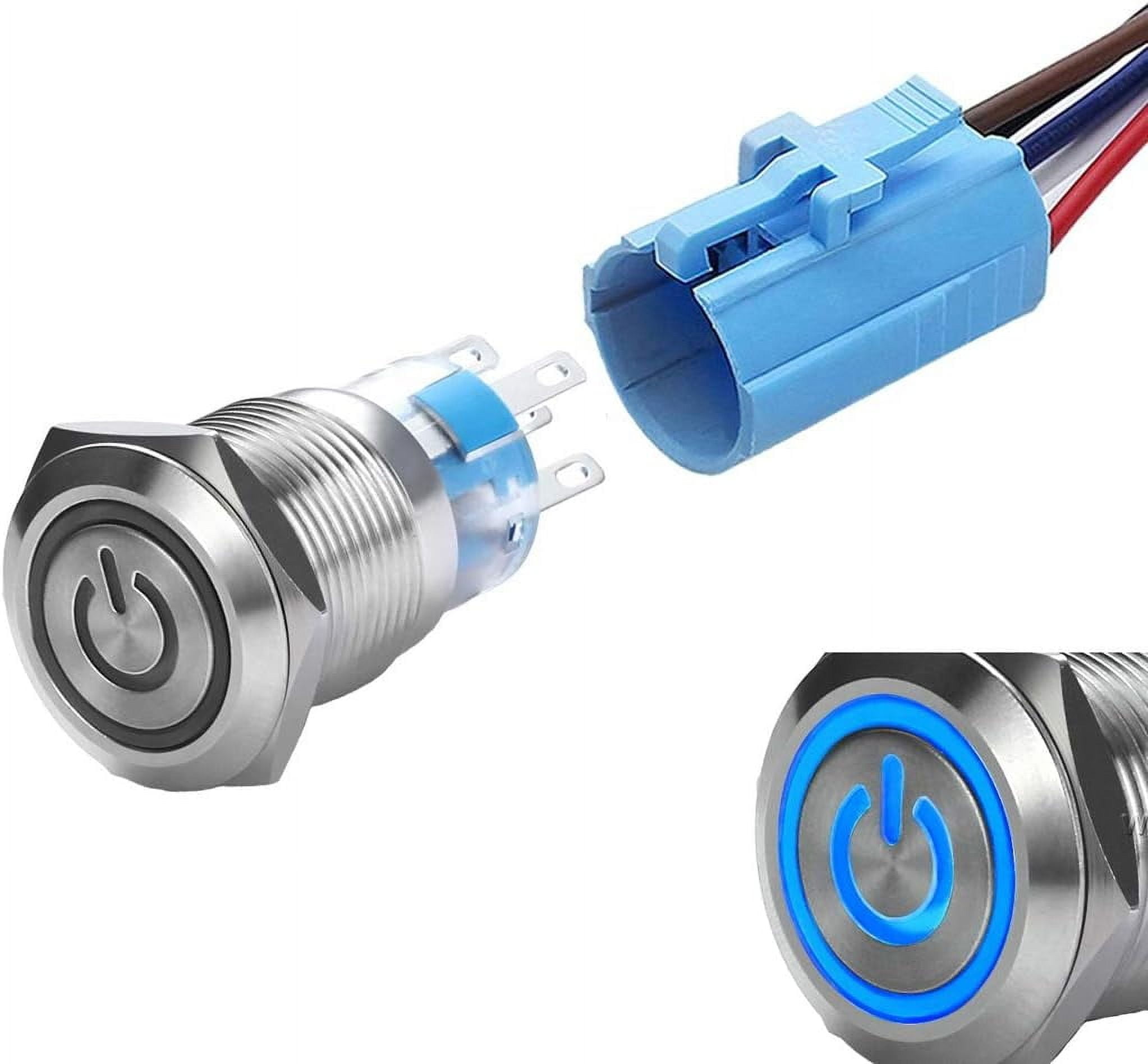 WerFamily Power Symbol 12V Blue LED 19mm Latching Push Button Switch ...