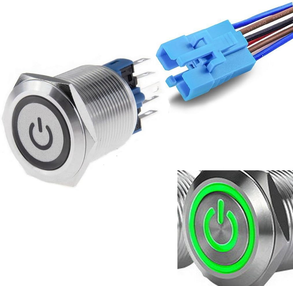 WerFamily Power Symbol 12V Green LED 22mm Latching Push Button Switch ...