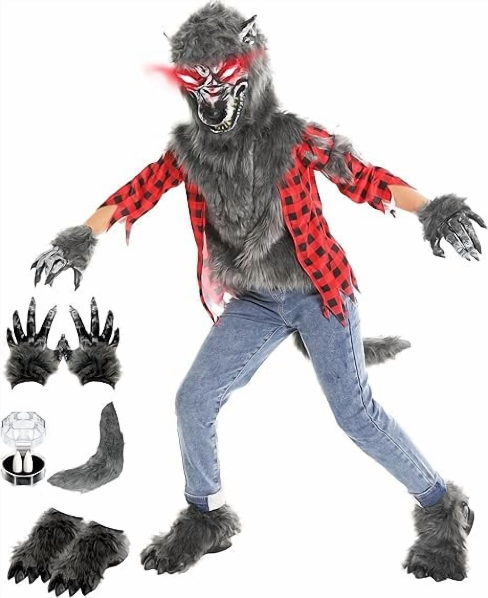 Werewolf Costume for Boys, Wolf Suits with Light up Red Eyes Mask ...